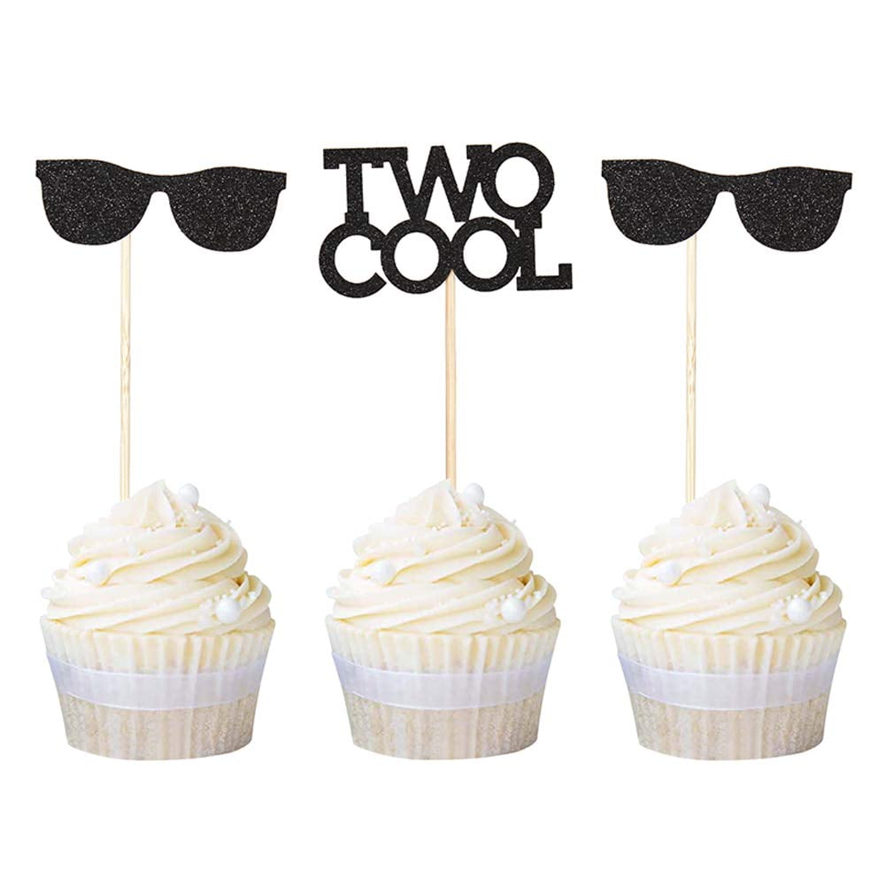 Hongkai 24PCS TWOTRDN COOL Sunglasses Cake Toppers Cupcake Kids Happy Birthday Gender Reveal ...