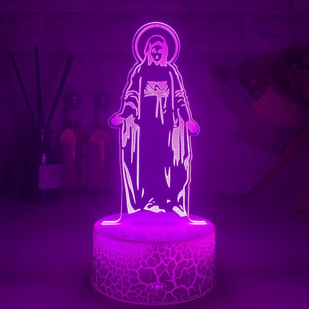 Hggkaie 3D Virgin Mary Night Light Table Desk Optical Illusion Lamps 7 ...