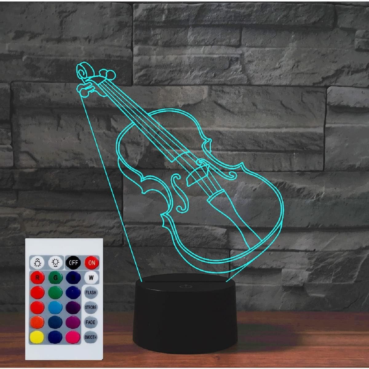 Hggkaie Night Light for Kids 3D Violin Led Lamp with Remote Control 16 ...