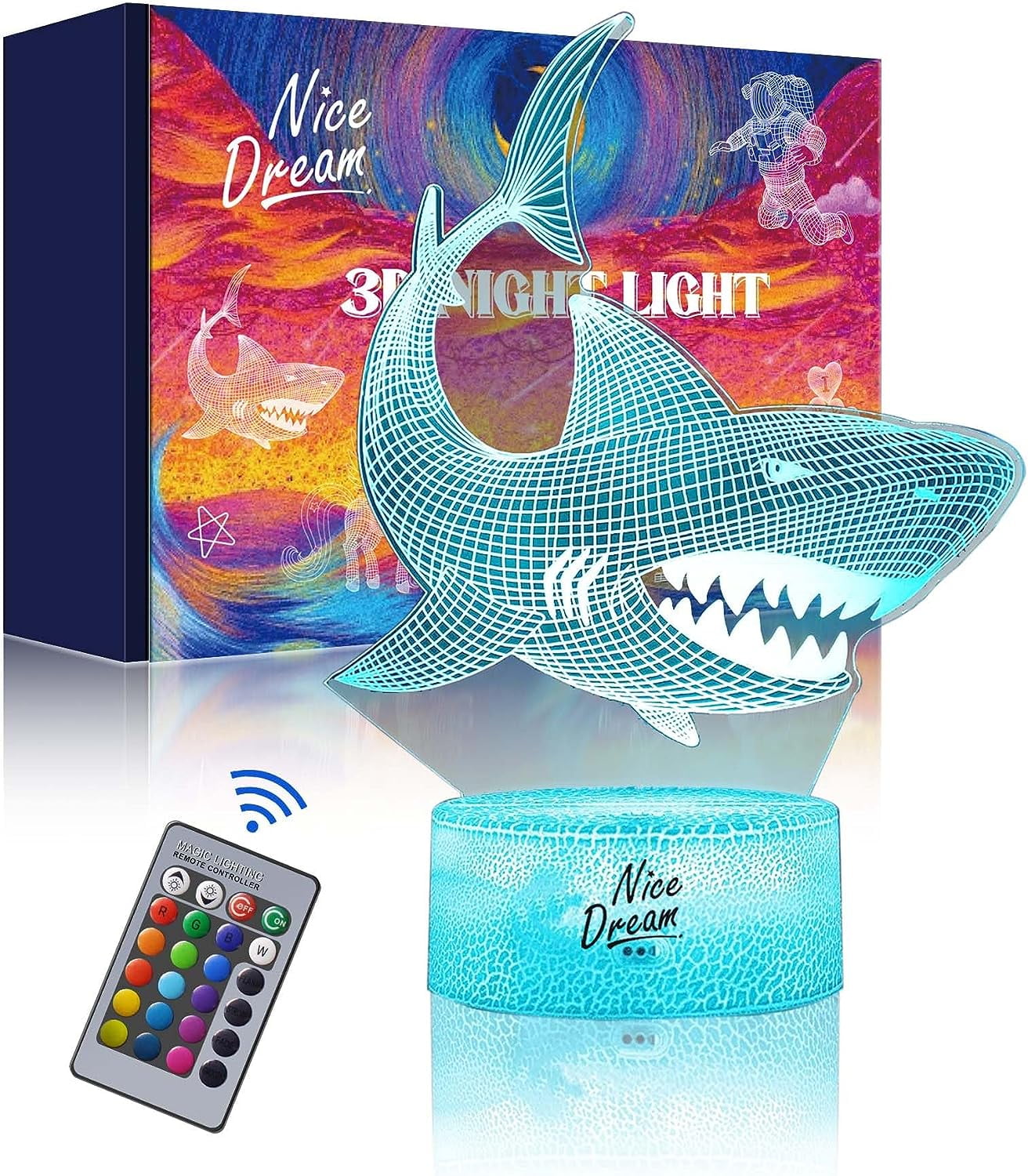 Hongkai Shark Night Light for Kids, 3D Illusion Night Lamp, 16 Colors ...