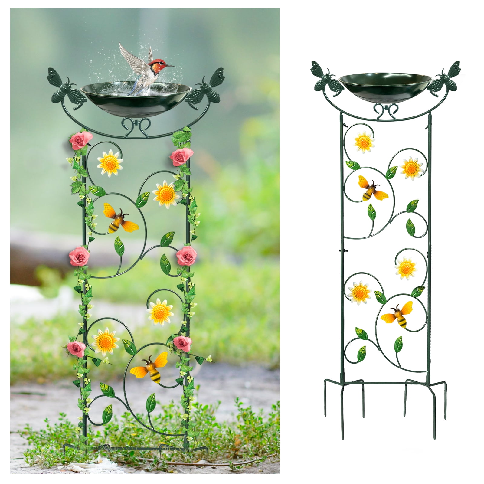 Hongland Metal Birdbath with Climbing Plant Stake, Honeybee Design, 36 ...