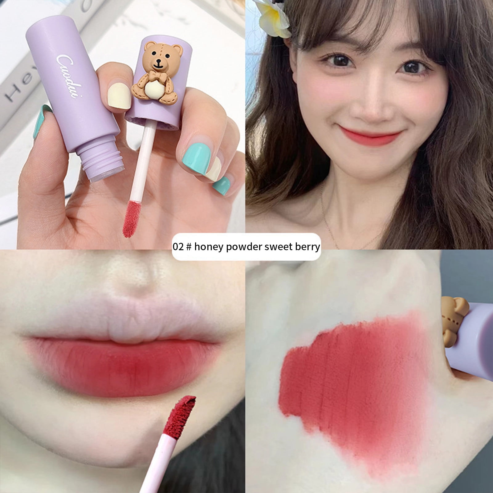 Hongssusuh Lip Gloss Set Lip Gloss Kit Cuodui Cute Velvet Face Lip Mud Matte Lip Glaze Doll Bear ...