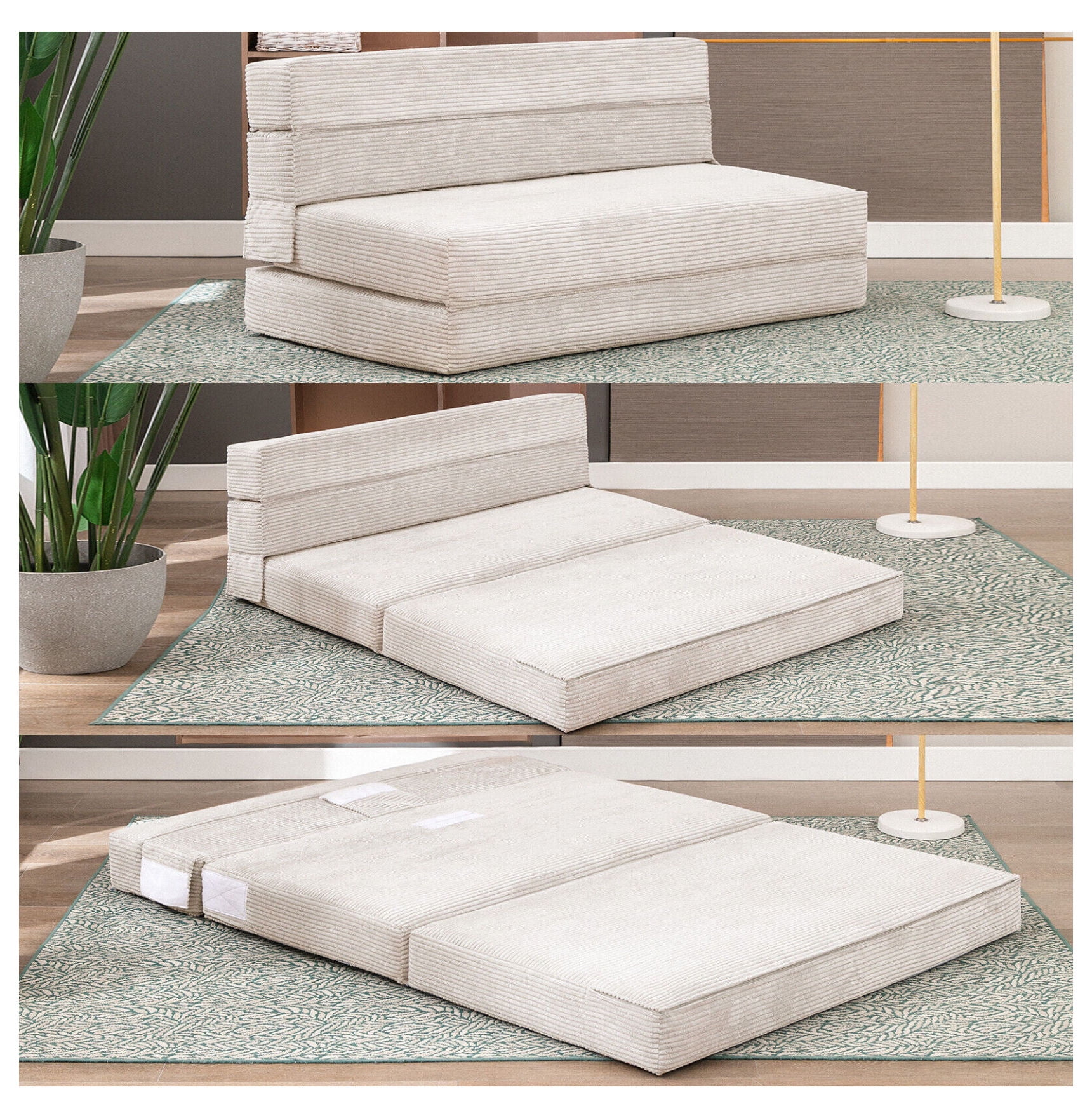 Hongwa 3-in-1 Convertible Futon Sofa Bed, Pull Out Sleeper Sofa ...