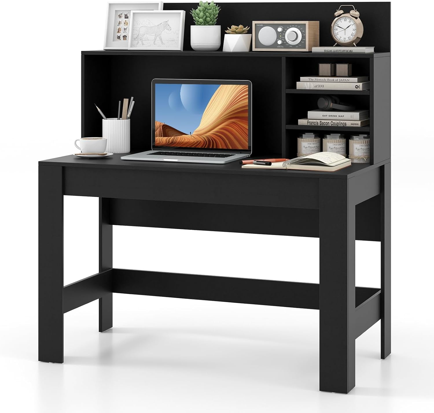 Hongwa Computer Desk with Hutch, Home Office Desk with Bookshelf ...