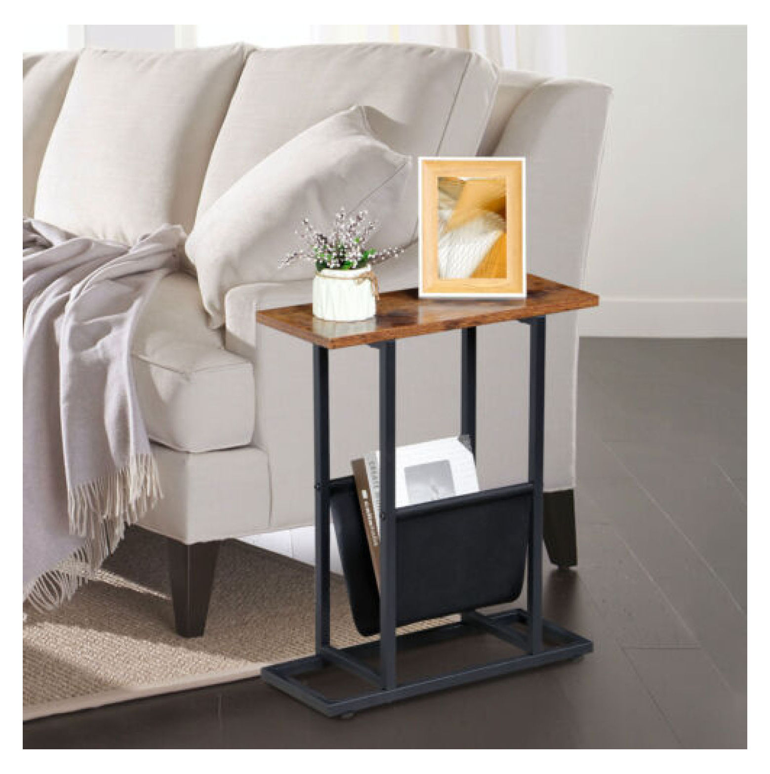 Hongwa Narrow End Table with Magazine Holder Narrow Thin Side Table ...