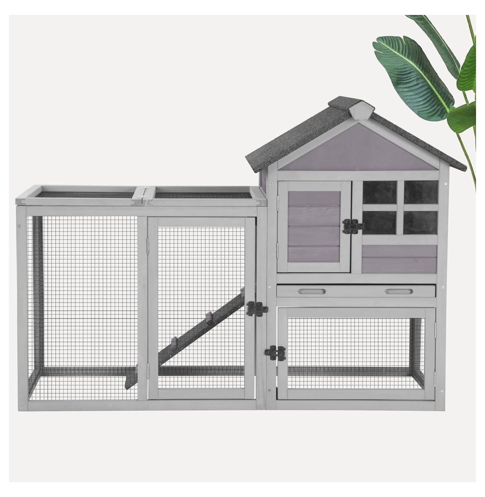Hongwa Rabbit Hutch Indoor Outdoor Bunny Cage with 5 Access Doors, Run ...