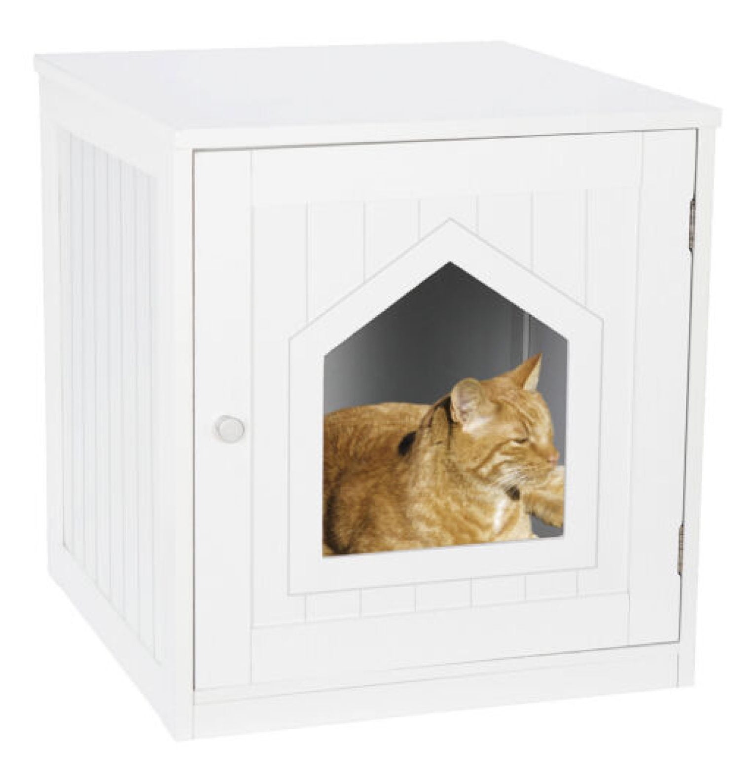 Hongwa White Cat House Side Table Cat Home Stand Indoor Pet Crate Box ...