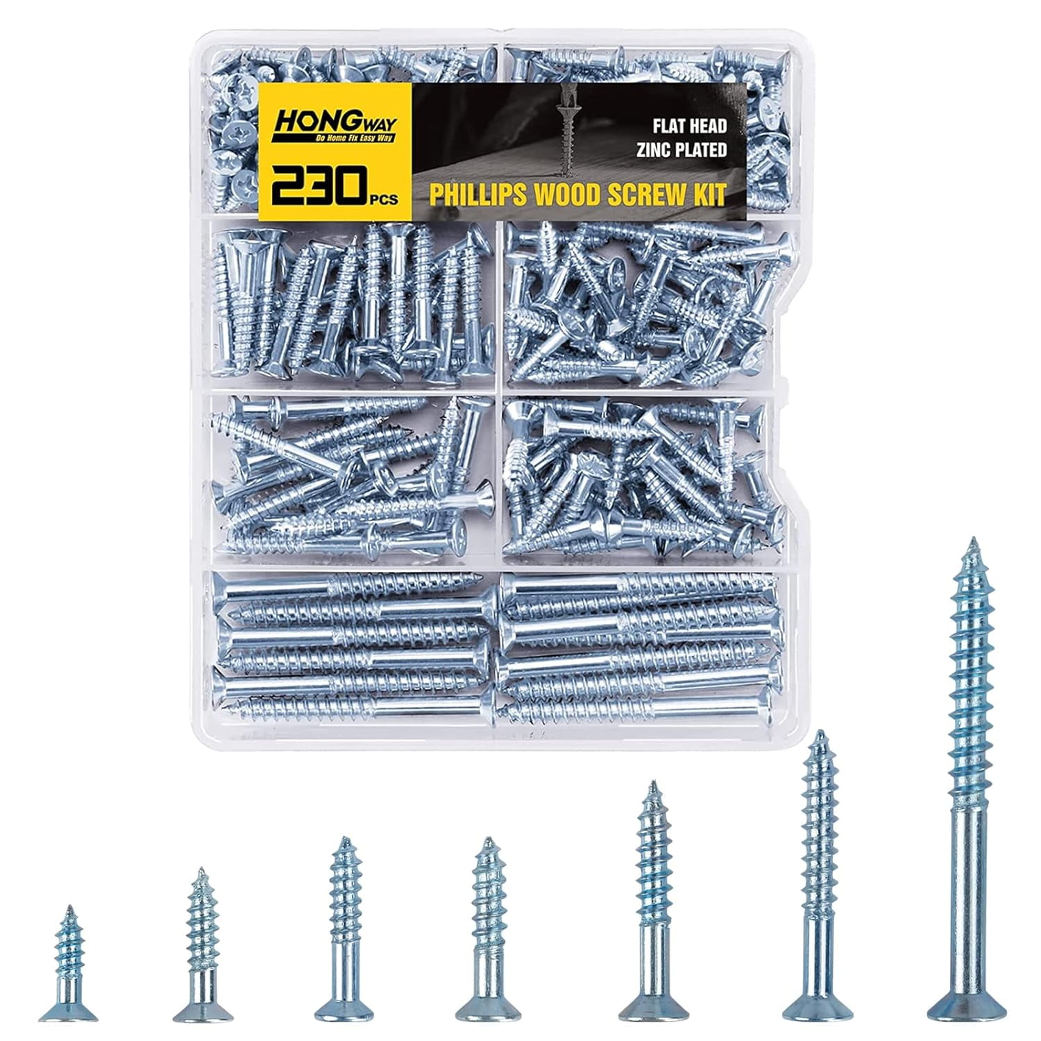 Hongway 230pcs Wood Screws Assortment Kit, Flat Head Wood Screws Set ...