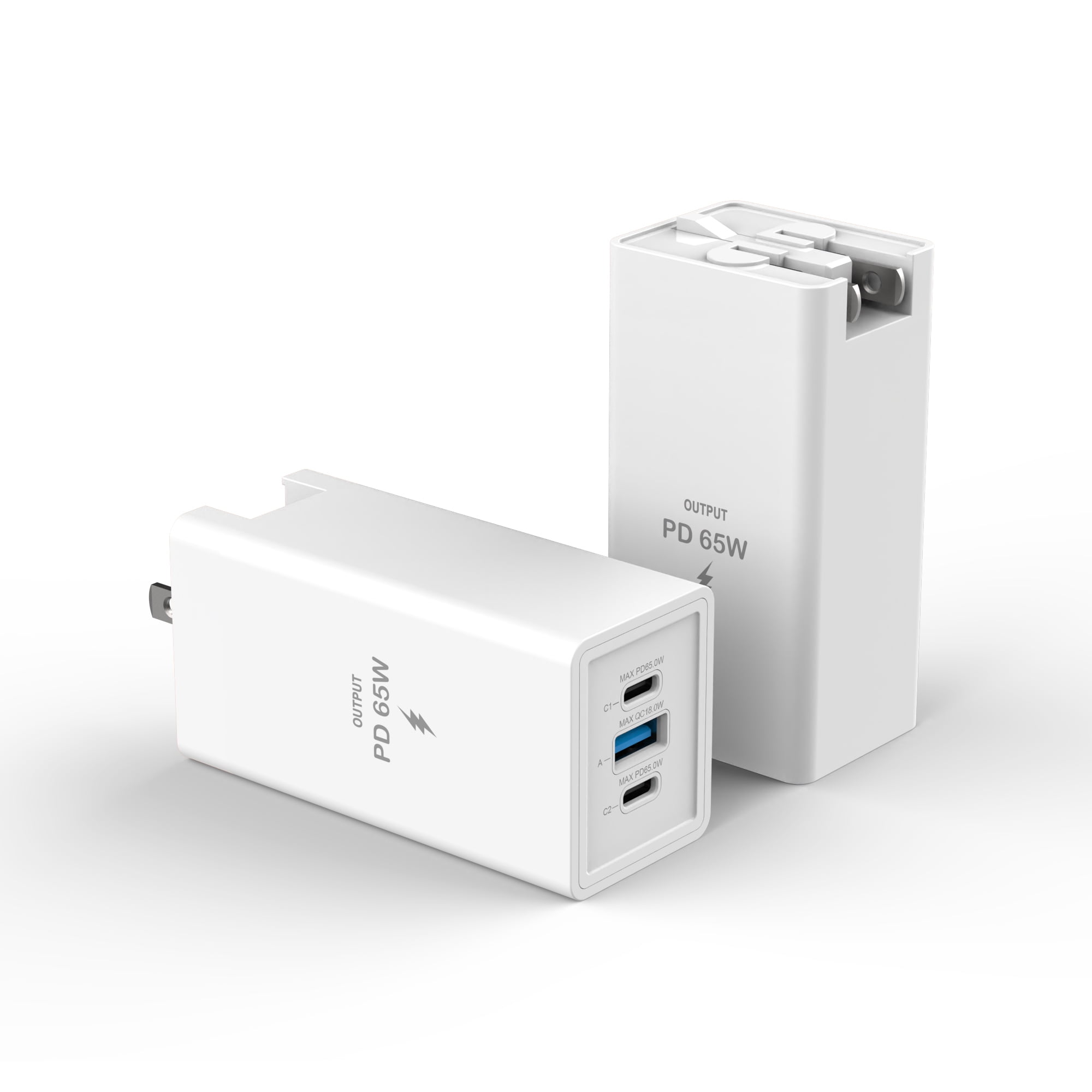 Hongyi 65W PD 3 in 1 Foldable Fast Charger, Charging Station with 2 USB C + 1 USB A Ports, White ...