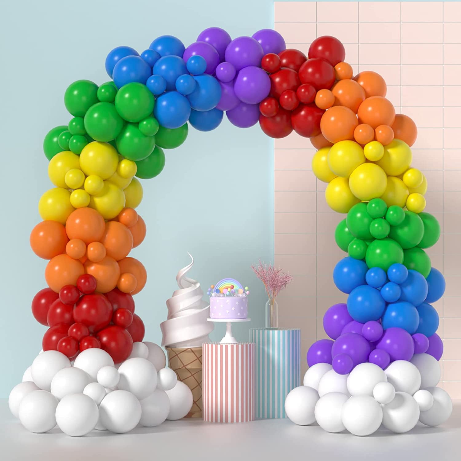 Honinda Rainbow Balloons Arch Kit 175 Pcs Rainbow Balloons for Rainbow ...