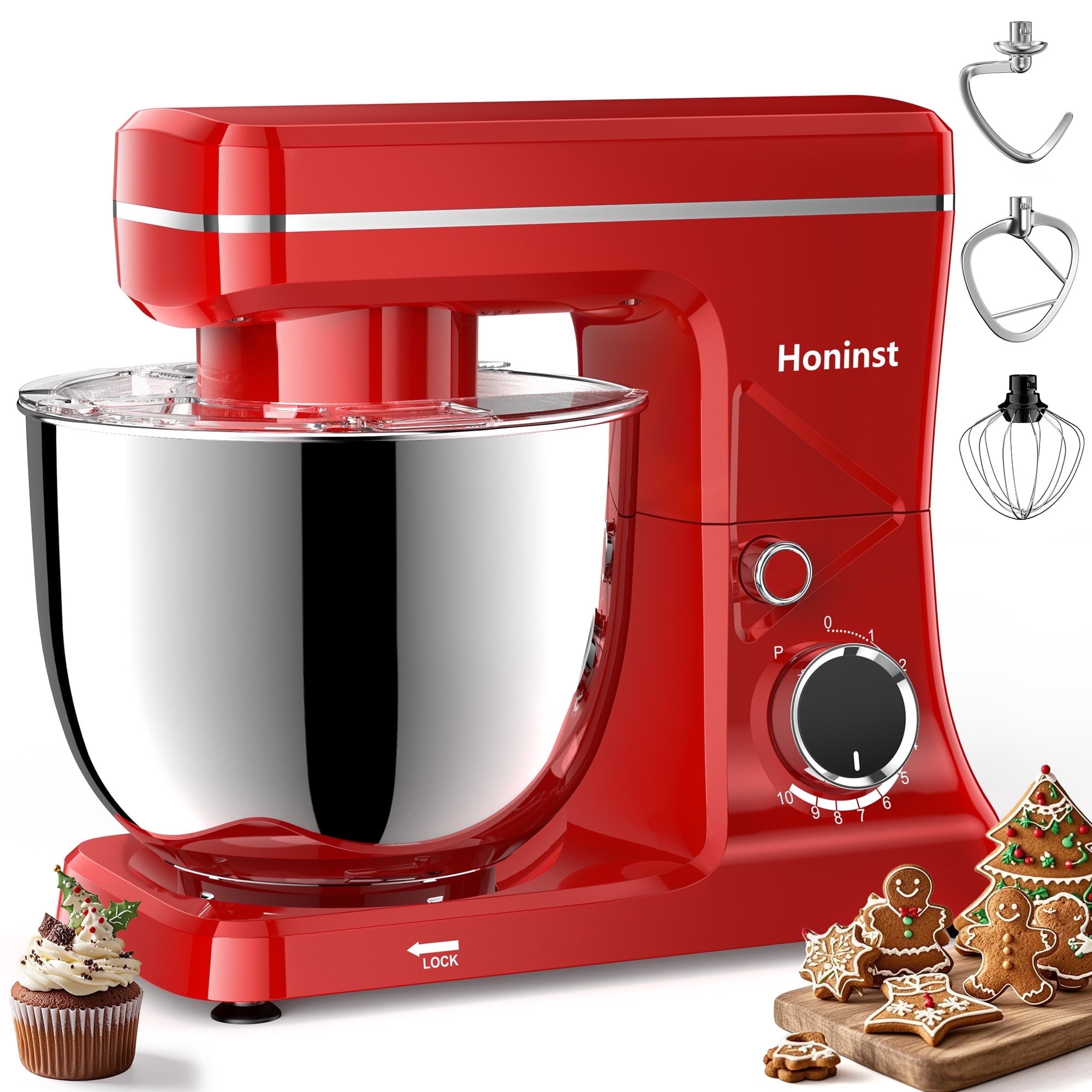 Honinst 6-QT Tilt-Head Stand Mixer, 3 in 1 Multi-Functionality 10+P ...