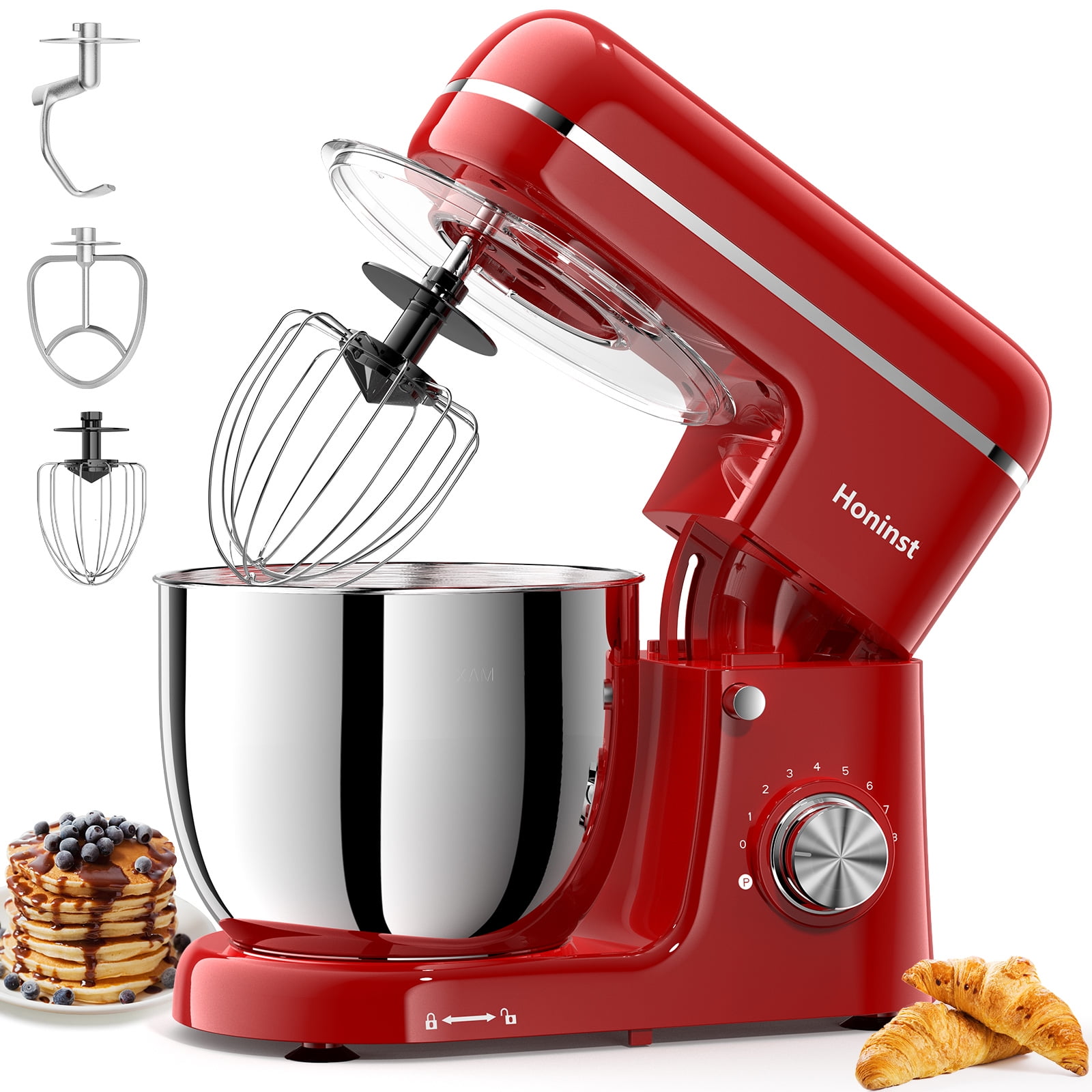 Honinst 6-QT Tilt-Head Stand Mixer, 3 in 1 Multi-Functionality 10+P ...