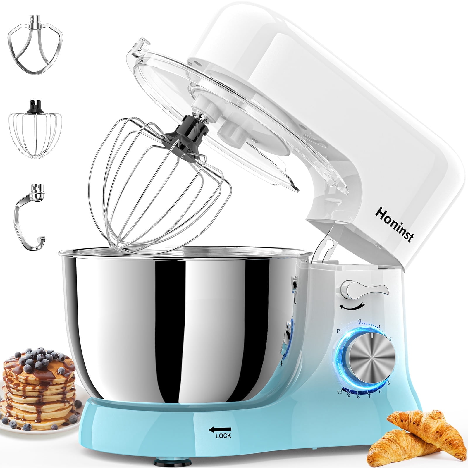 Honinst 6 qt Stand Mixer, Gradient Blue with Dough Hook, Whisk, Beater ...