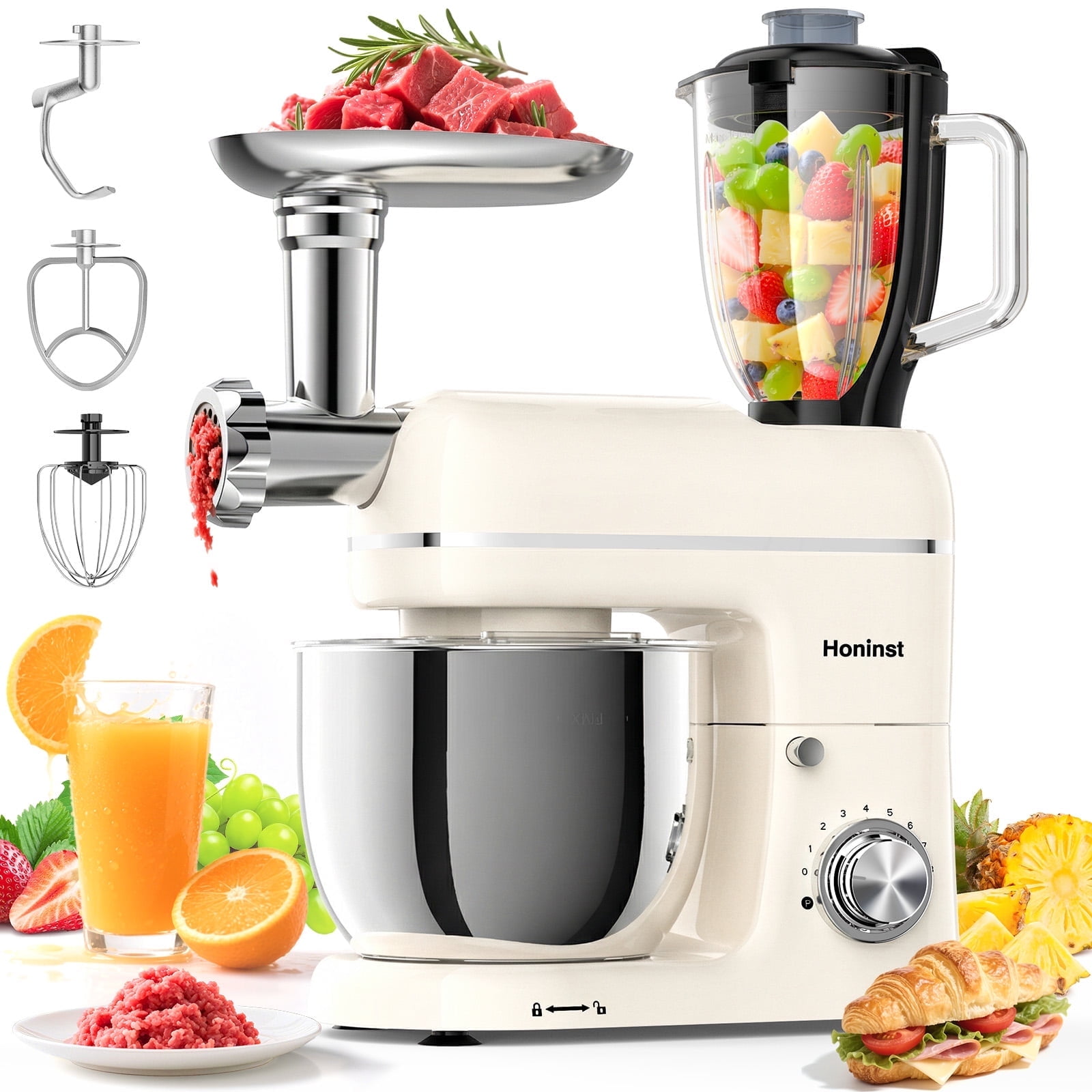 Honinst 7-IN-1 Multifunctional Stand Mixer, 6.5 QT 8-Speed Tilt-Head ...