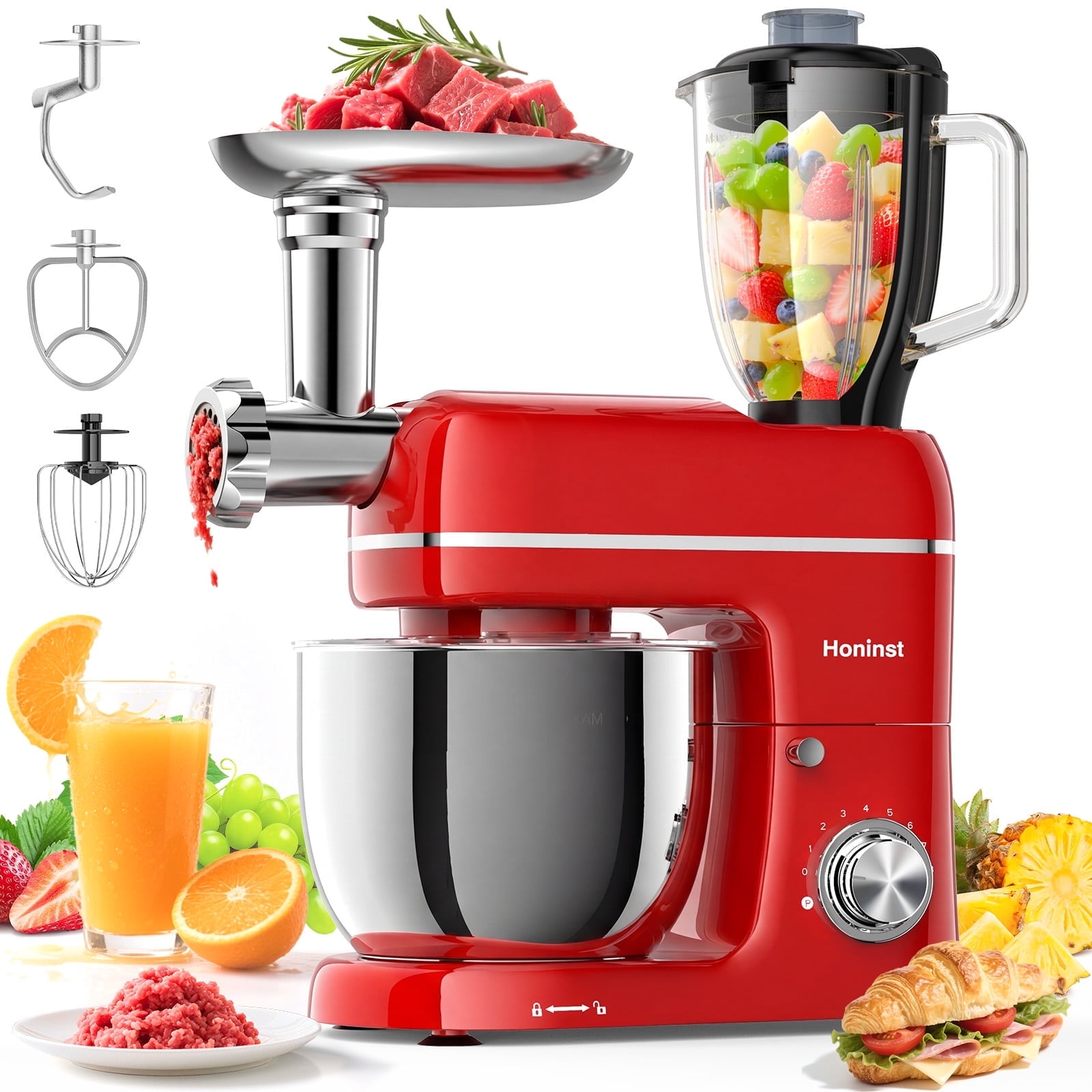 Honinst 7-IN-1 Multifunctional Stand Mixer, 6.5 QT 8-Speed Tilt-Head ...