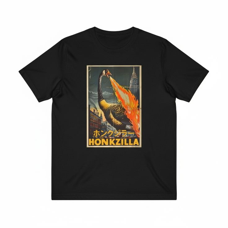 Honkzilla Goose T-Shirt, Retro Japanese Movie Poster Graphic Tee, Goose ...