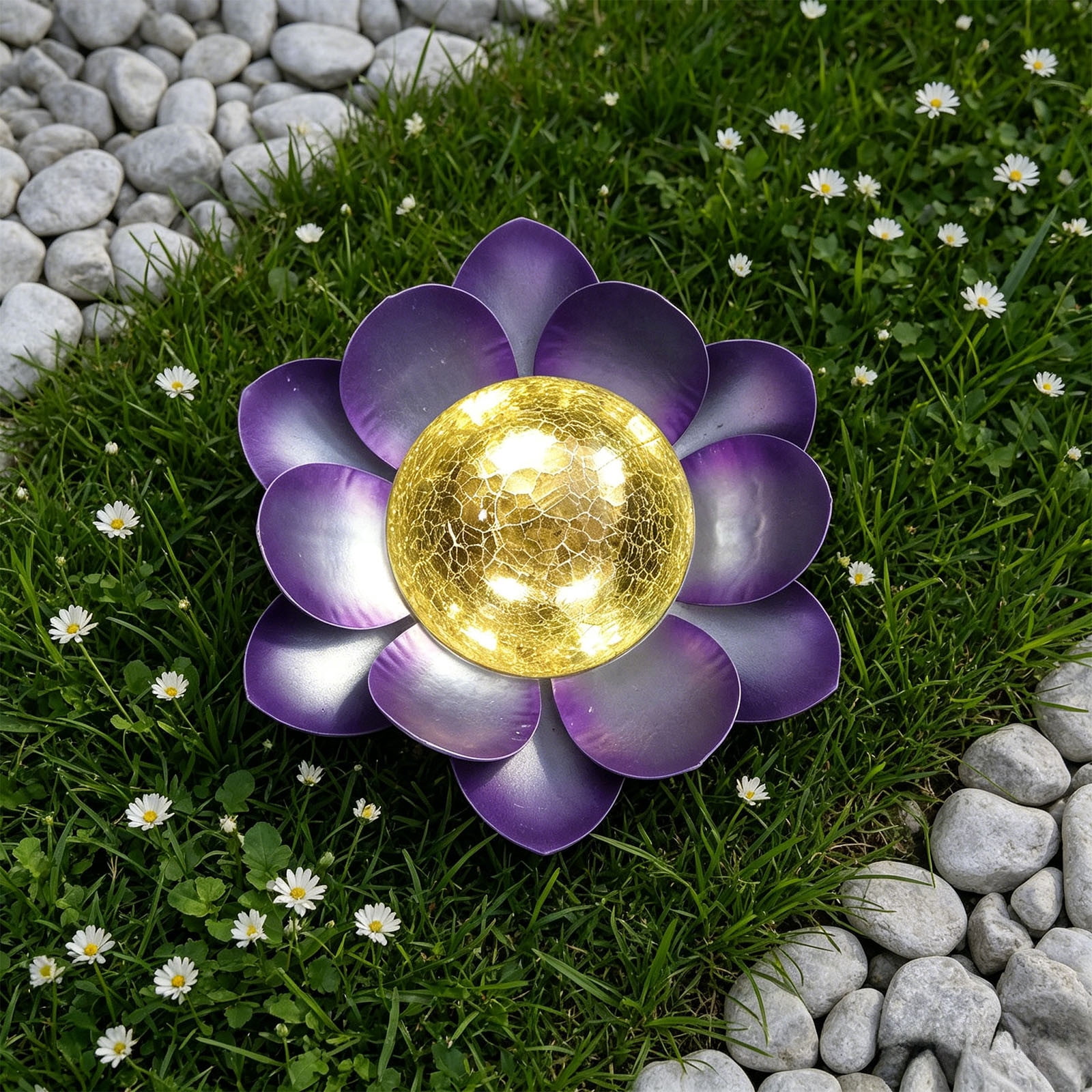 Honmine 4 Colors Solar Powered Metal Lotus Flower Light, Outdoor ...