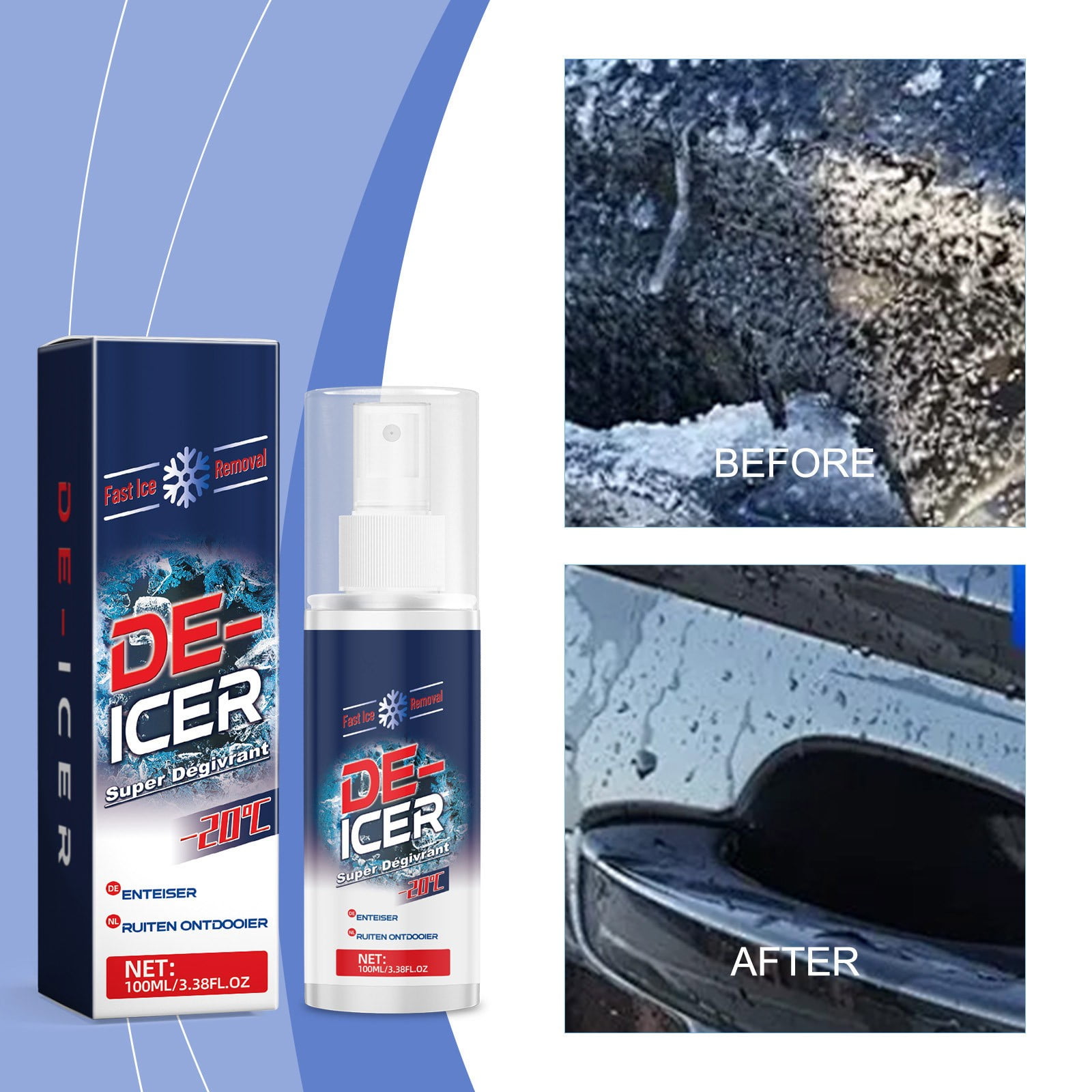 Honmine Car Defrosting Spray, 100ml Ice and Snow Melting Agent for ...
