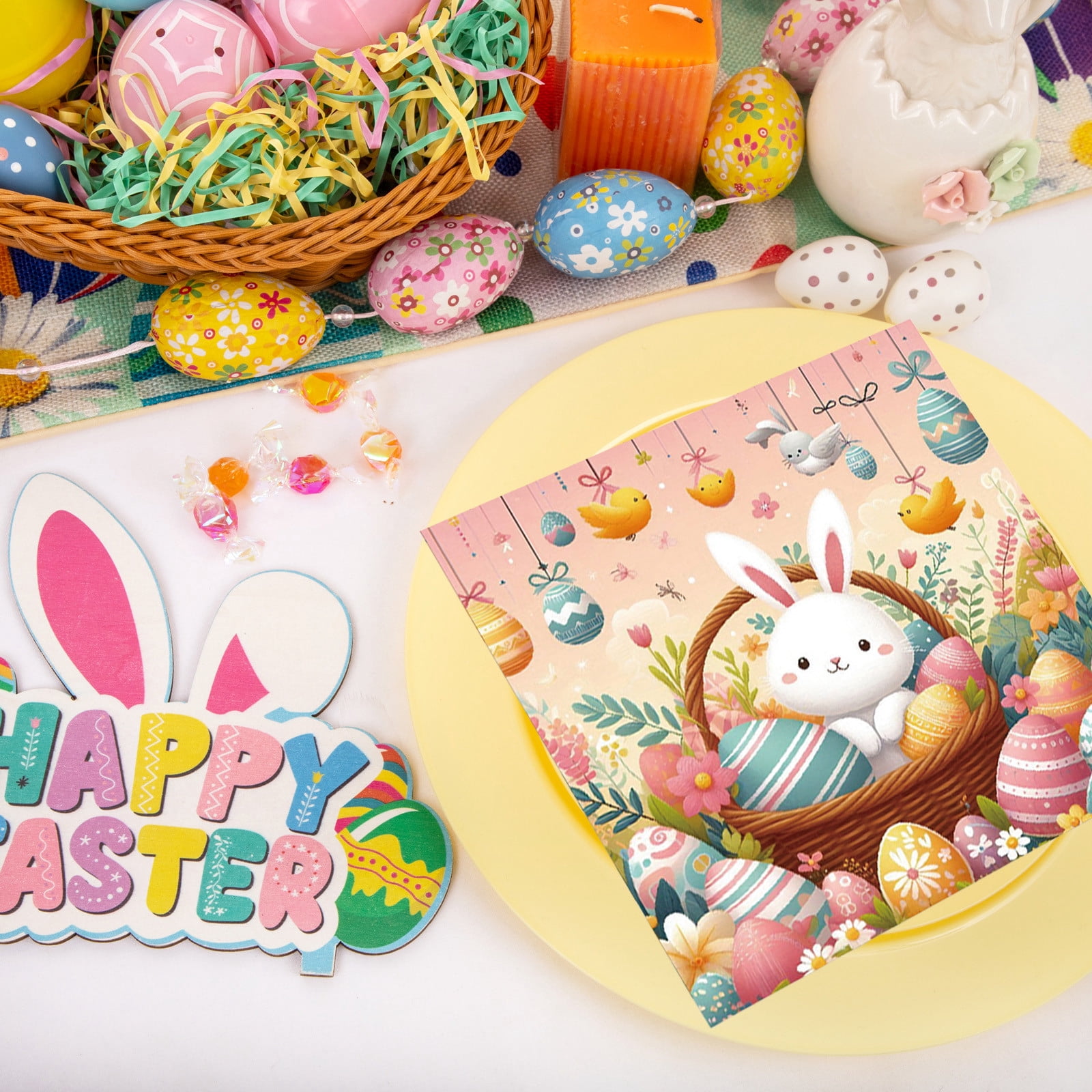 Honmine Easter Disposable Tableware, Bunny and Egg Pattern Paper Plates ...