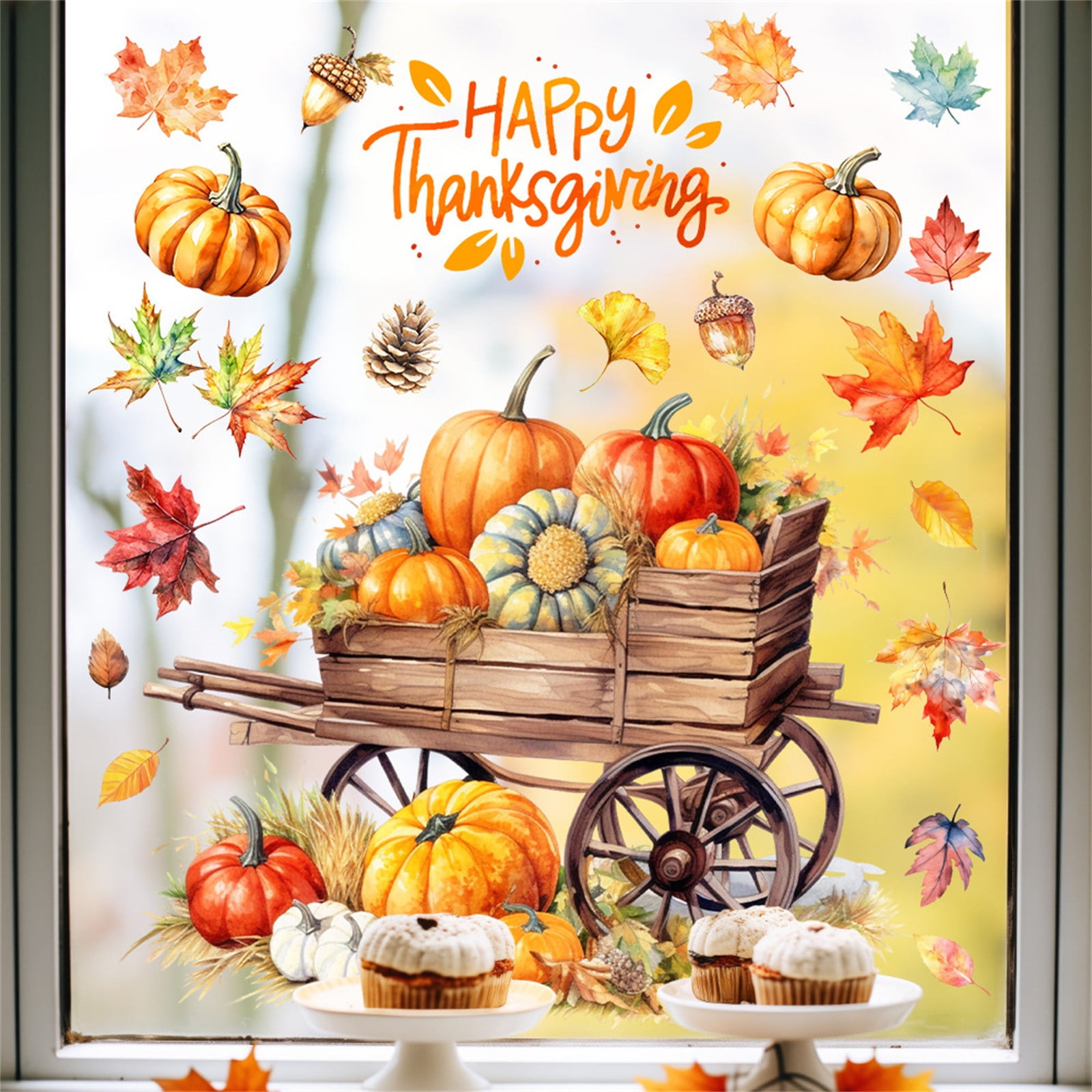 Honmine Fall Window Stickers, Window Clings for Glass Windows, Pumpkin ...