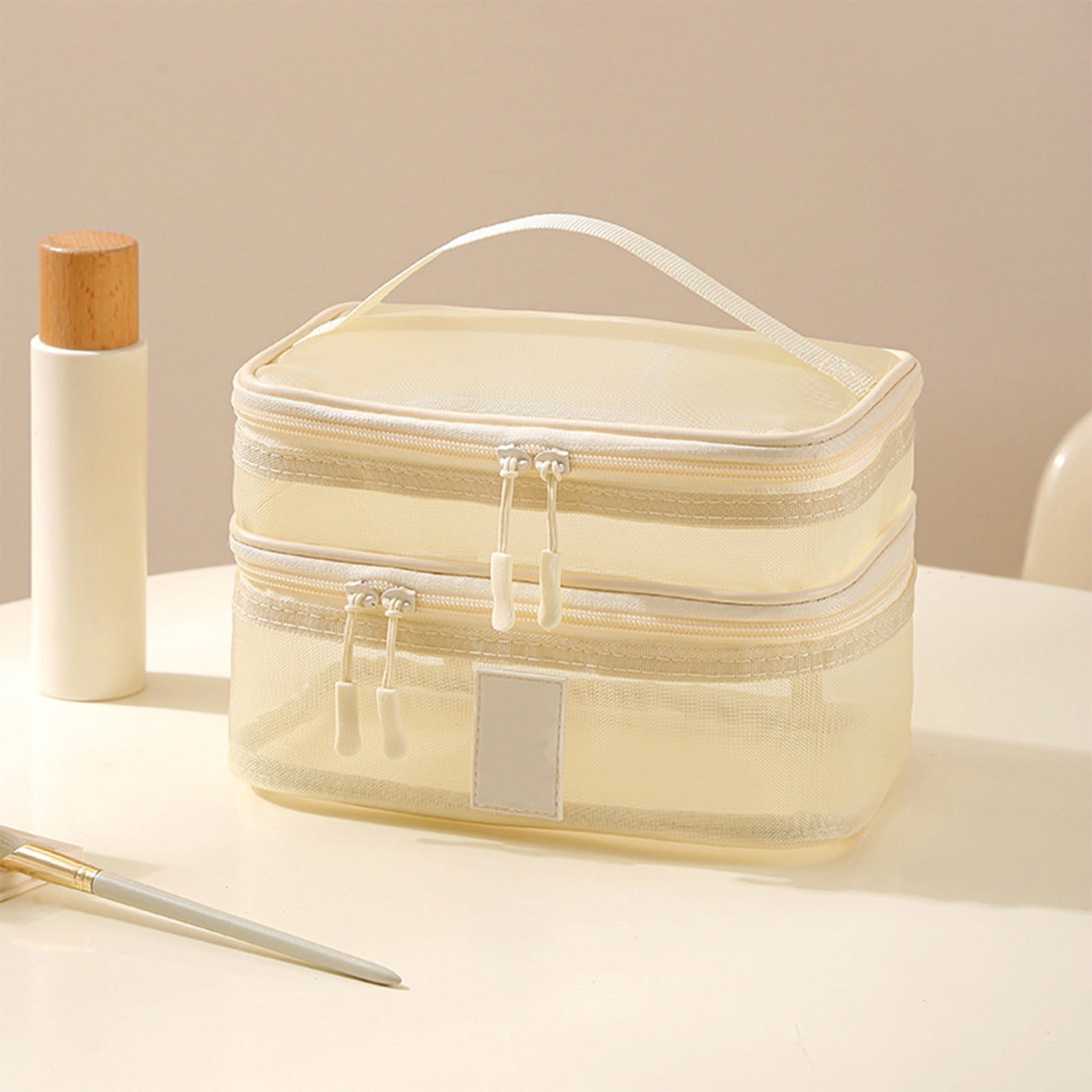 Honmine Mesh Cosmetic Bag, Makeup Organizers Double Layer Storage ...