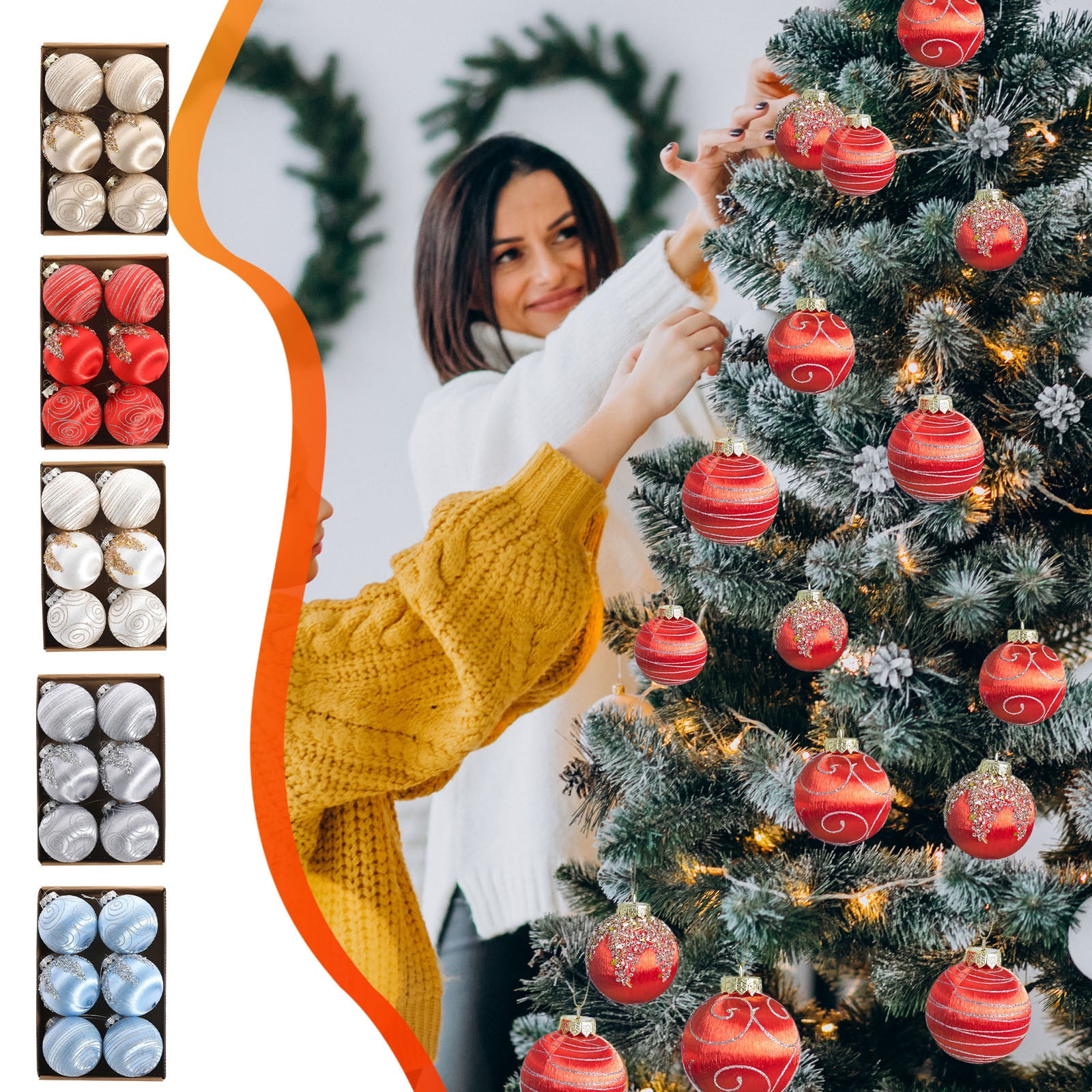 Honmine Painted Christmas Balls, Glittering Christmas Tree Ball ...