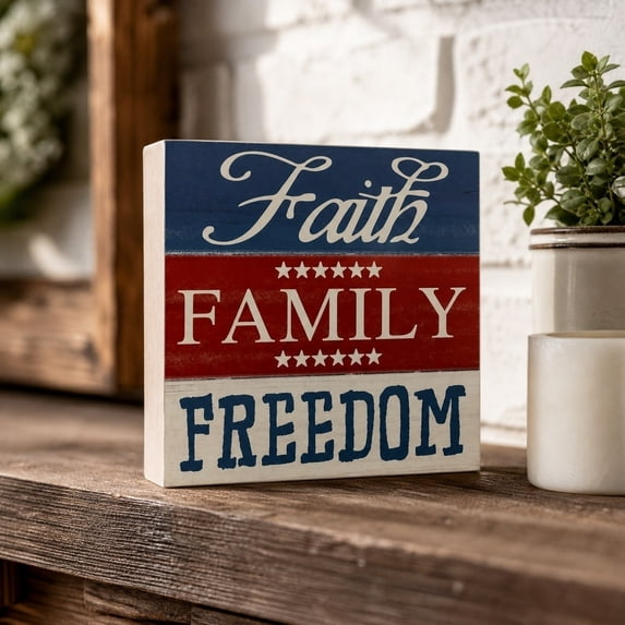 Honmine Patriotic Decorations Wooden Box Block Sign, 4th of July and ...