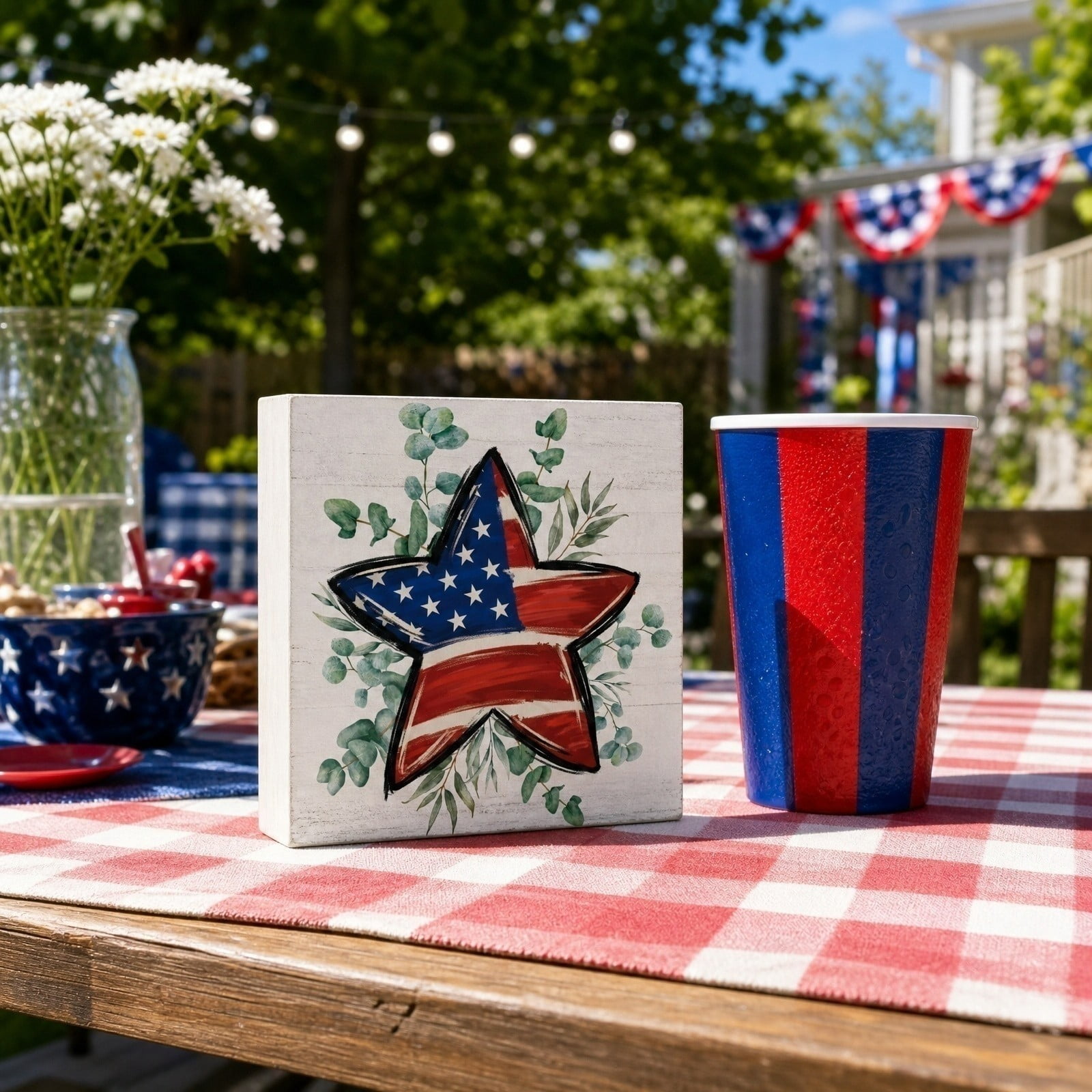 Honmine Patriotic Decorations Wooden Box Block Sign, 4th of July and ...