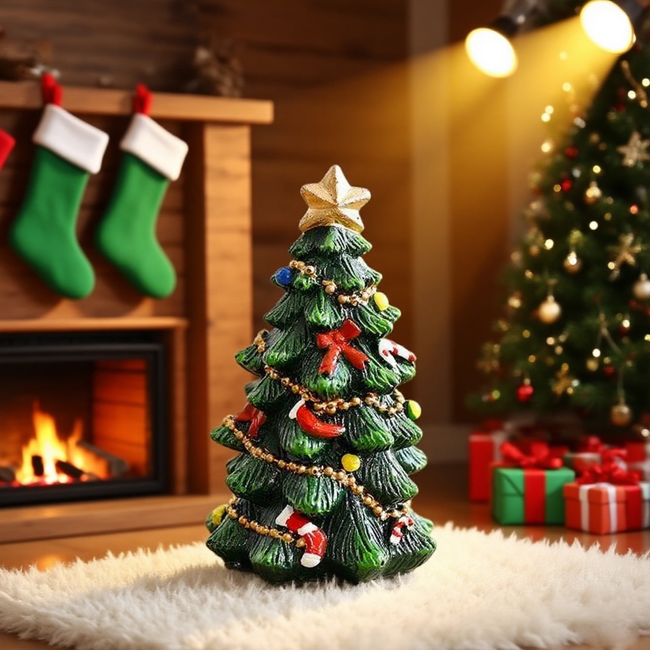 Honmine Small Resin Christmas Tree for Table, Mini Xmas Tabletop ...