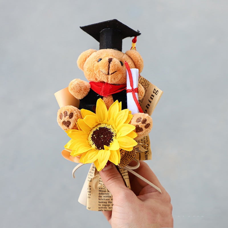 Honmine Sunflower Mini Bear Bouquet, Tiny Graduation Bear with Cap ...
