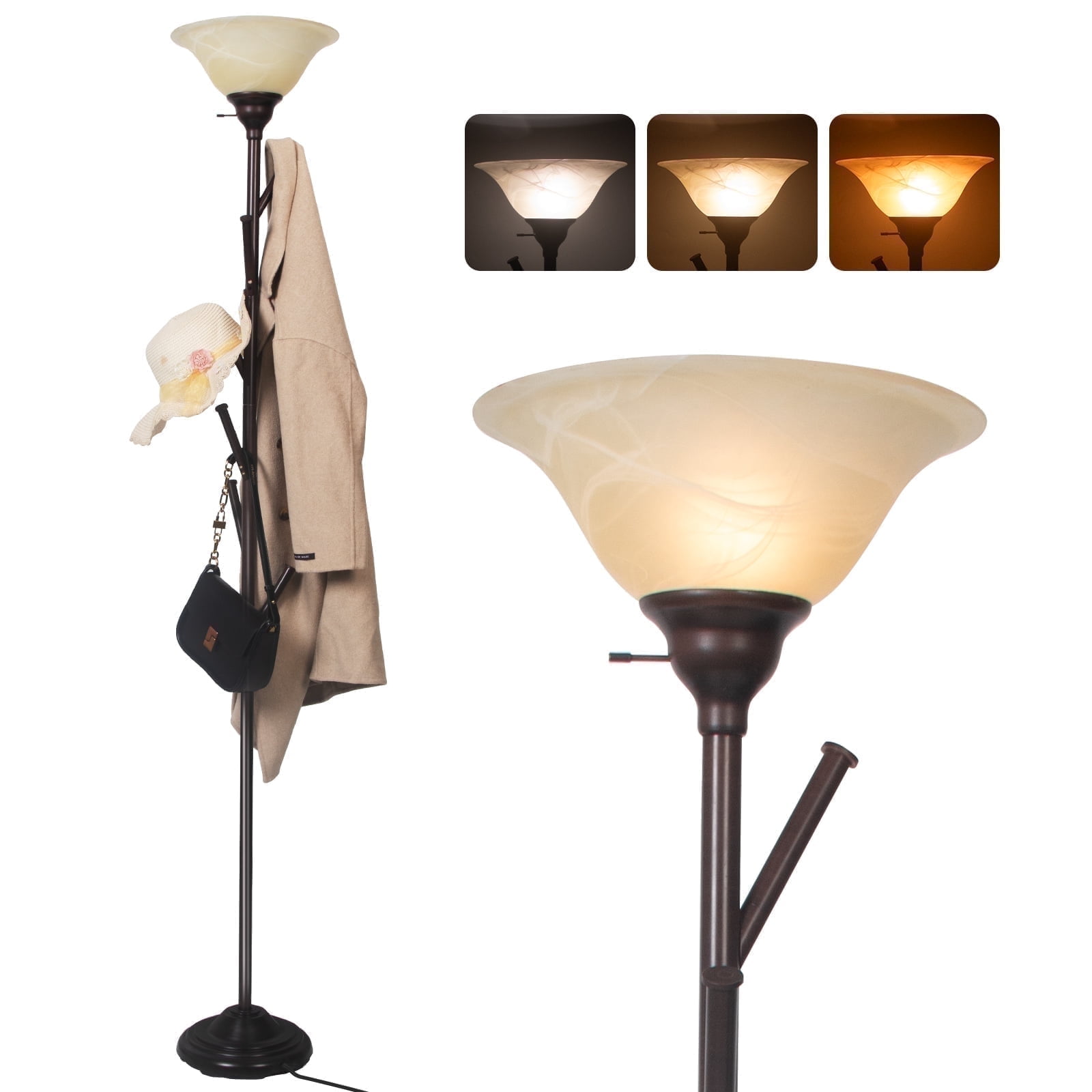 HonoDing, Torchiere Floor Lamp with Swirled Glass Shade, Amber ...
