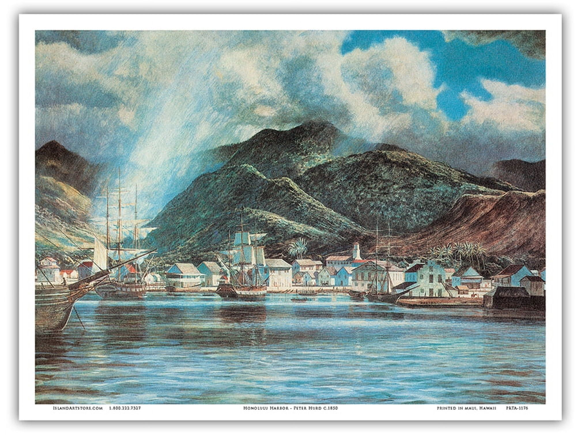 Honolulu Harbor 1850 - Vintage Hawaiian Lithograph Print by Peter Hurd ...
