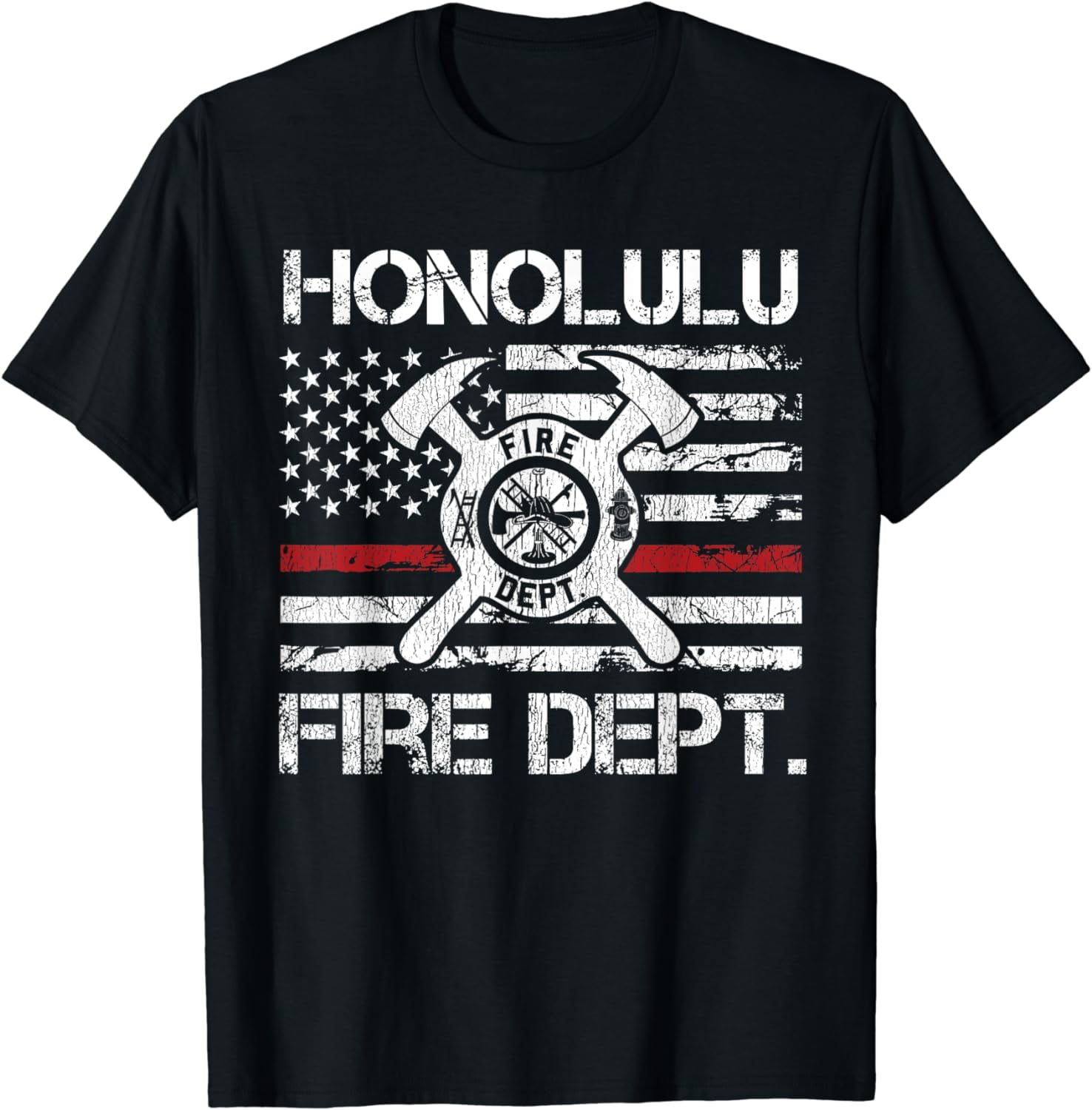 Honolulu Hawaii Fire Department Thin Red Line Fireman T-Shirt - Walmart.com