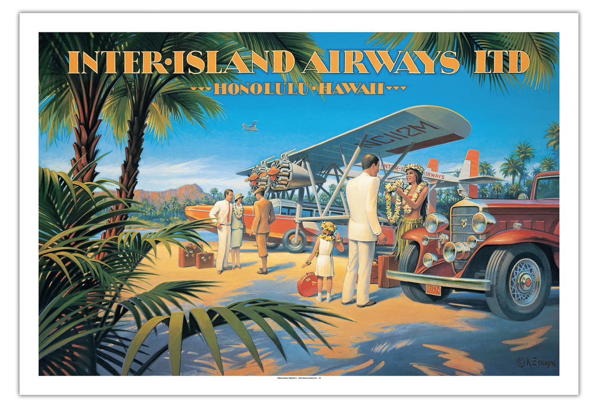 Honolulu Hawaii - Inter-Island Airways Ltd. - Vintage Airline Travel Poster by Kerne Erickson ...