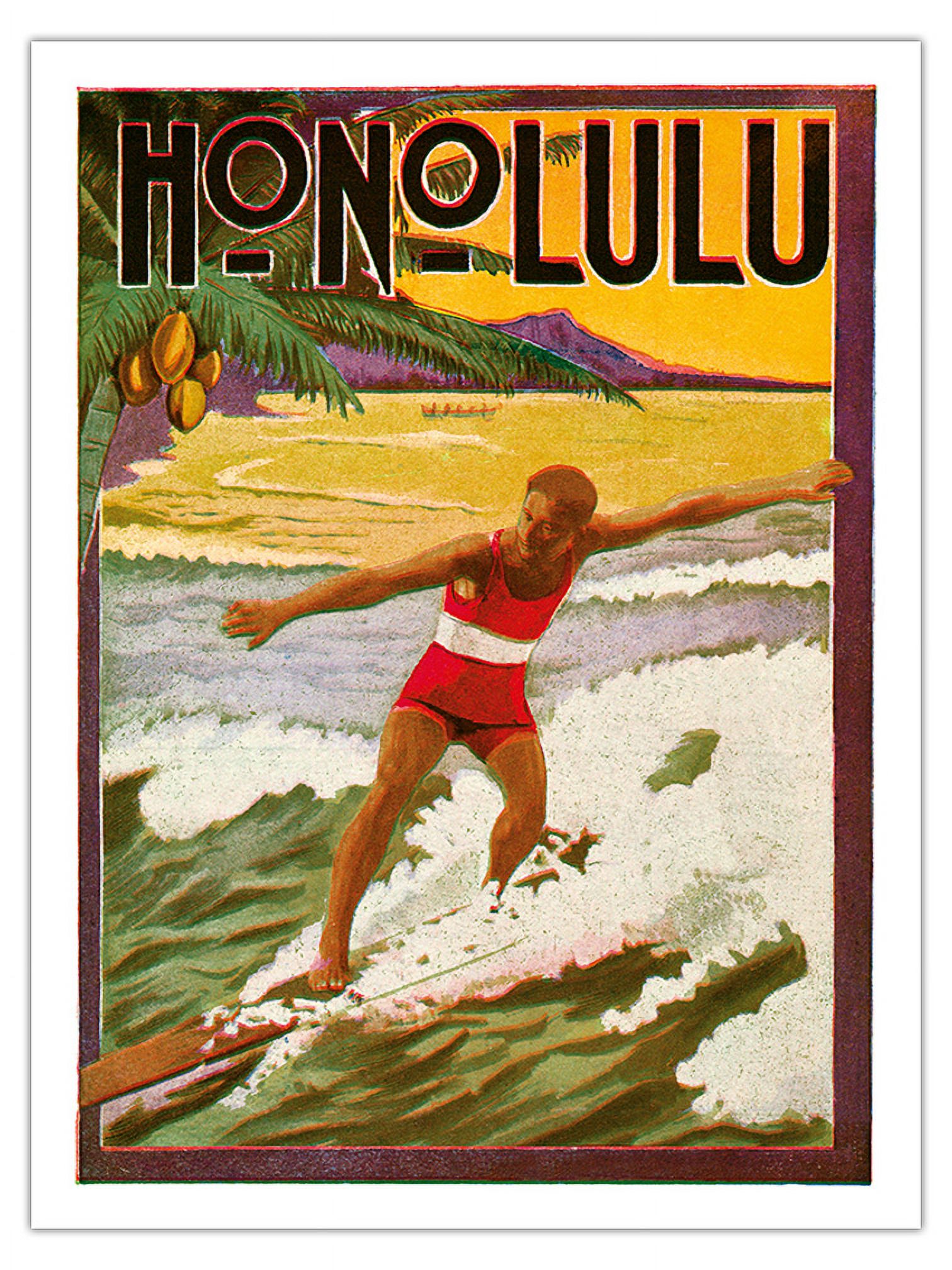 Honolulu Hawaii - Surf Rider - Vintage Travel Poster by Lucille Webster ...