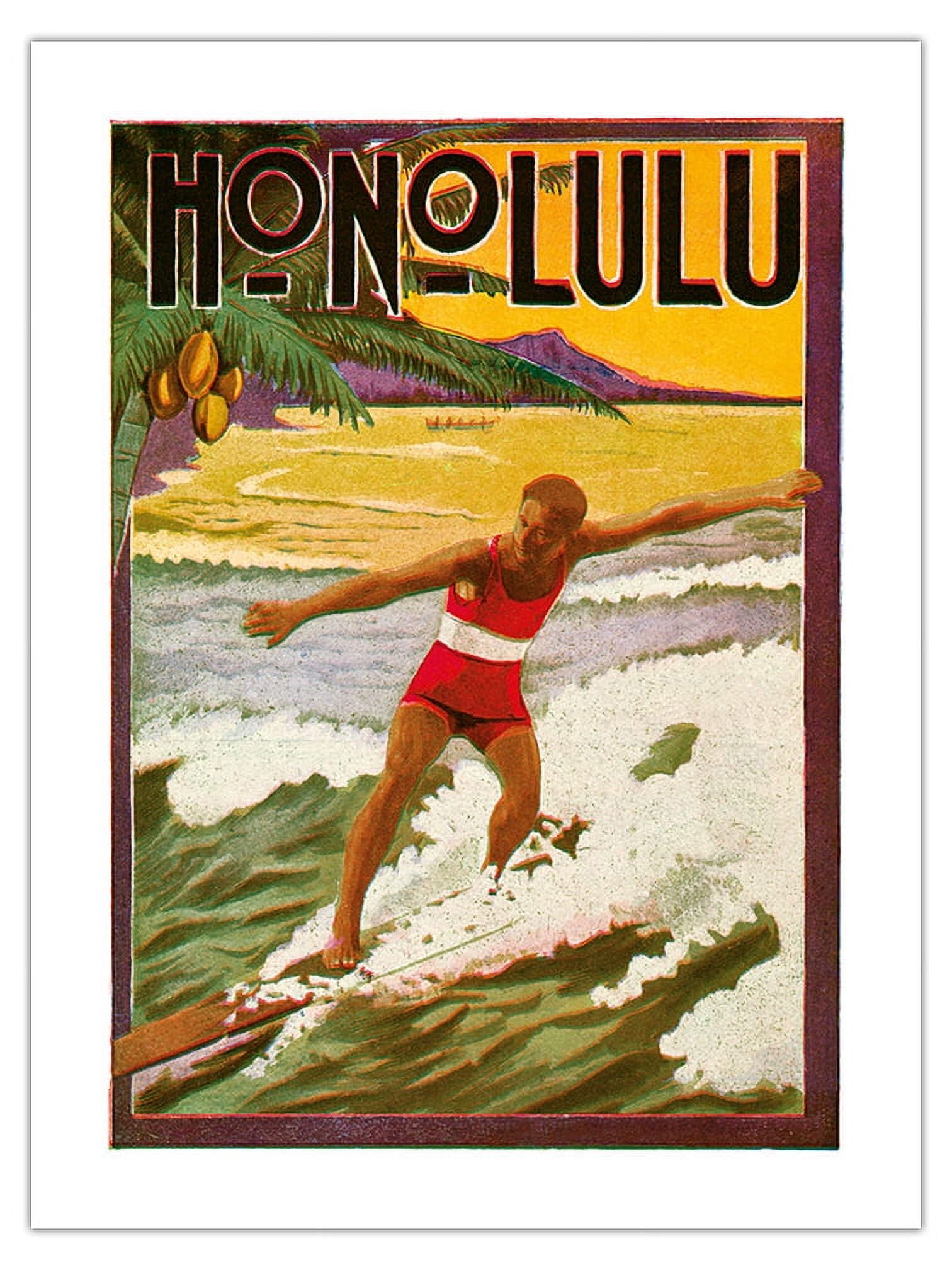 Honolulu Hawaii - Surf Rider - Vintage Travel Poster by Lucille Webster ...