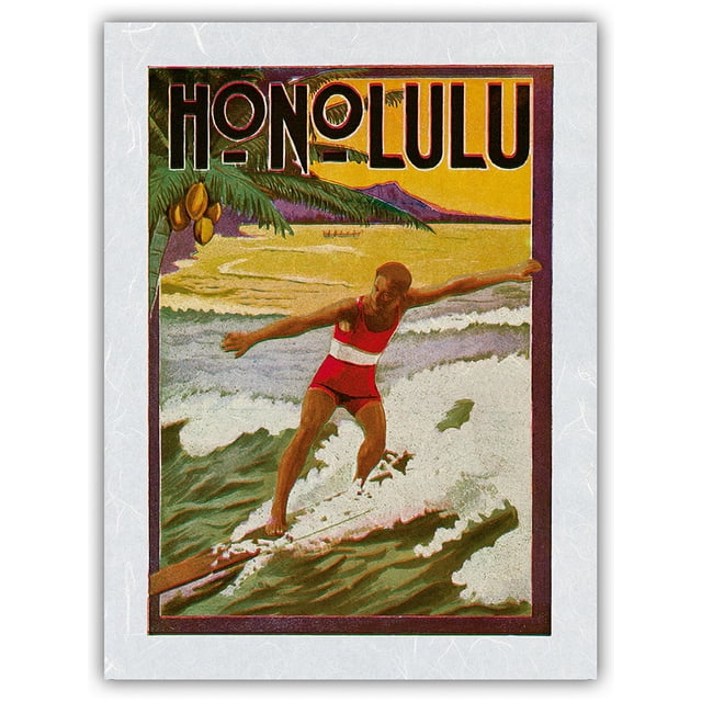 Honolulu Hawaii - Surf Rider - Vintage Travel Poster by Lucille Webster ...