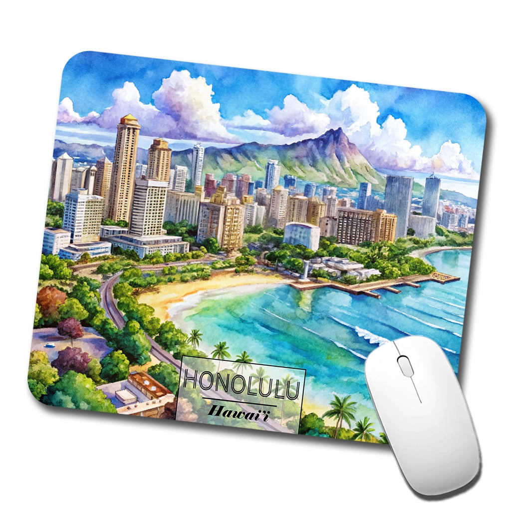 Honolulu Hawaii Travel City Watercolor Mouse Pad Low Profile Gaming Mat ...