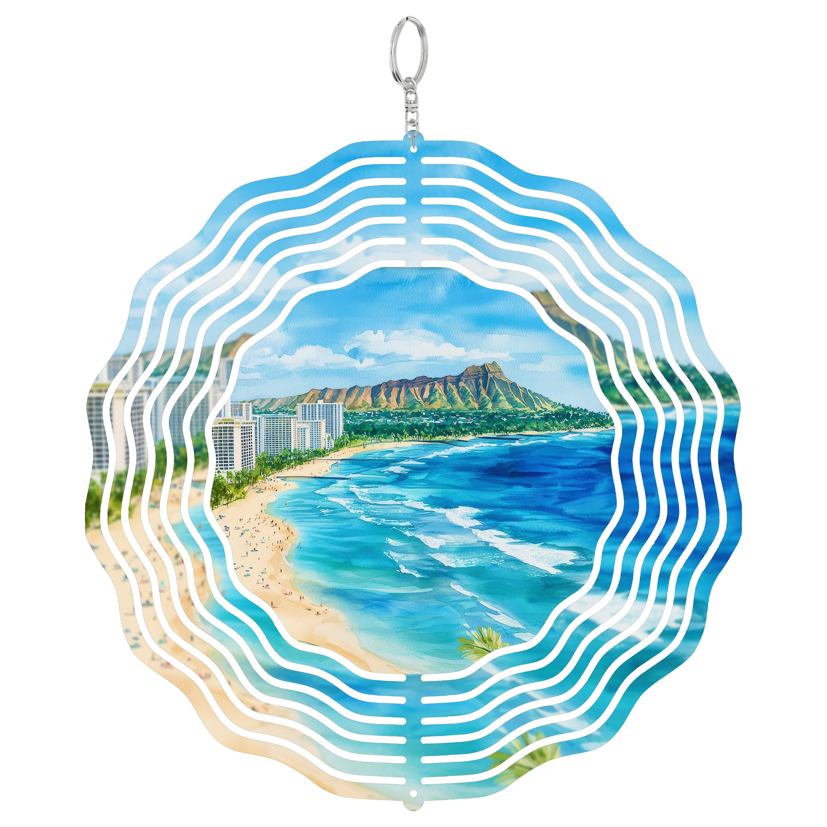 Honolulu Hawaii Waikiki Skyline 3D Wind Spinner Stainless Steel Kinetic ...