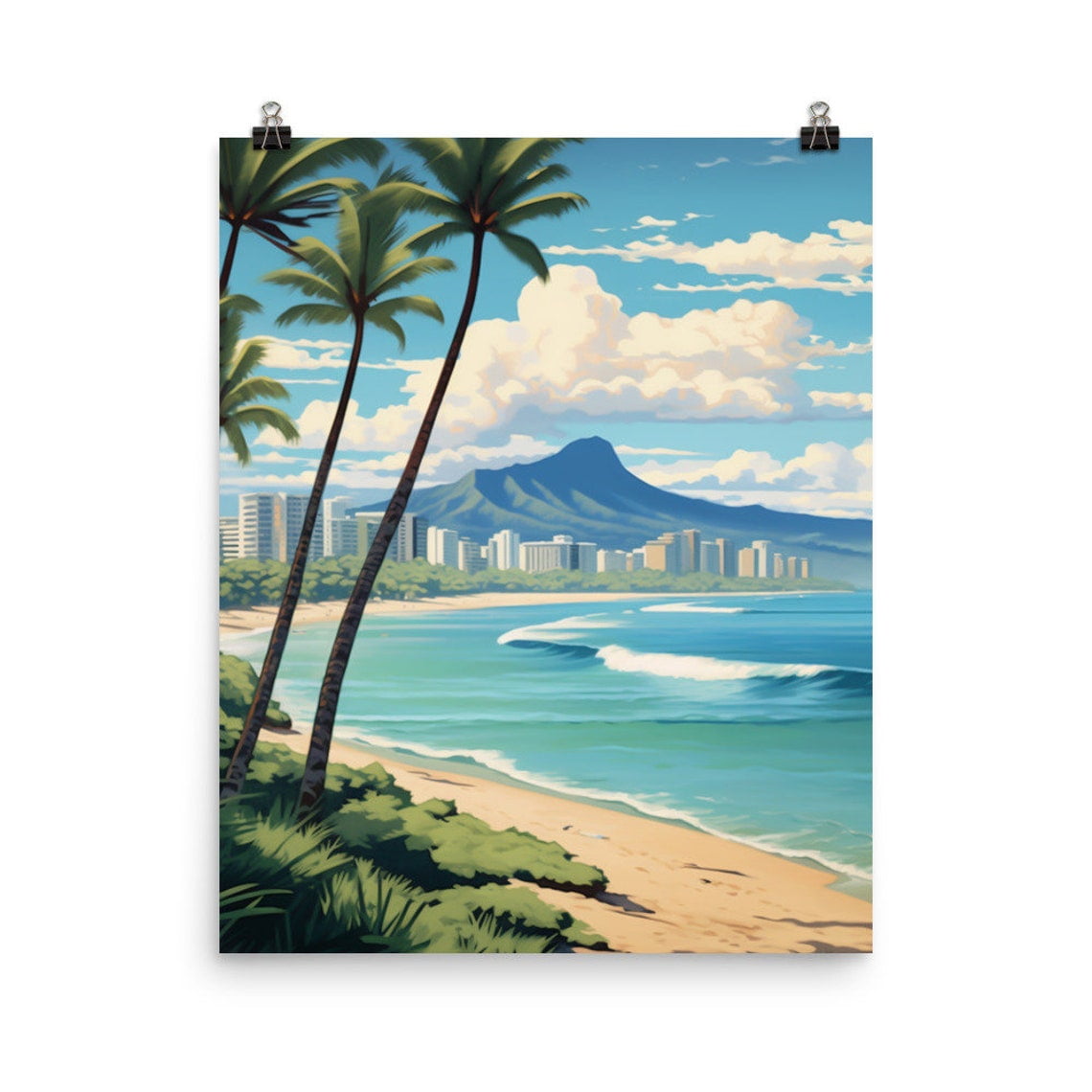Honolulu Print, Oahu Island Paradise Wall Art, Hawaii Beach Poster ...