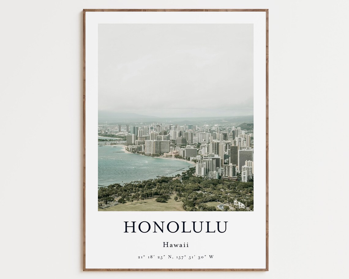Honolulu Print, Ocean Waves, Honolulu Wall Art, Honolulu Poster, Travel ...
