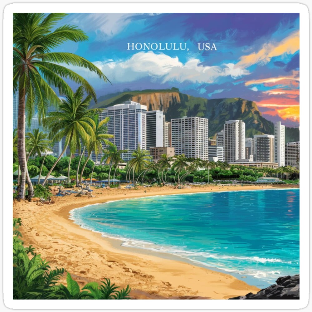 Honolulu, Usa Sticker Phone Decal Water Bottle Stickers Car Decals ...