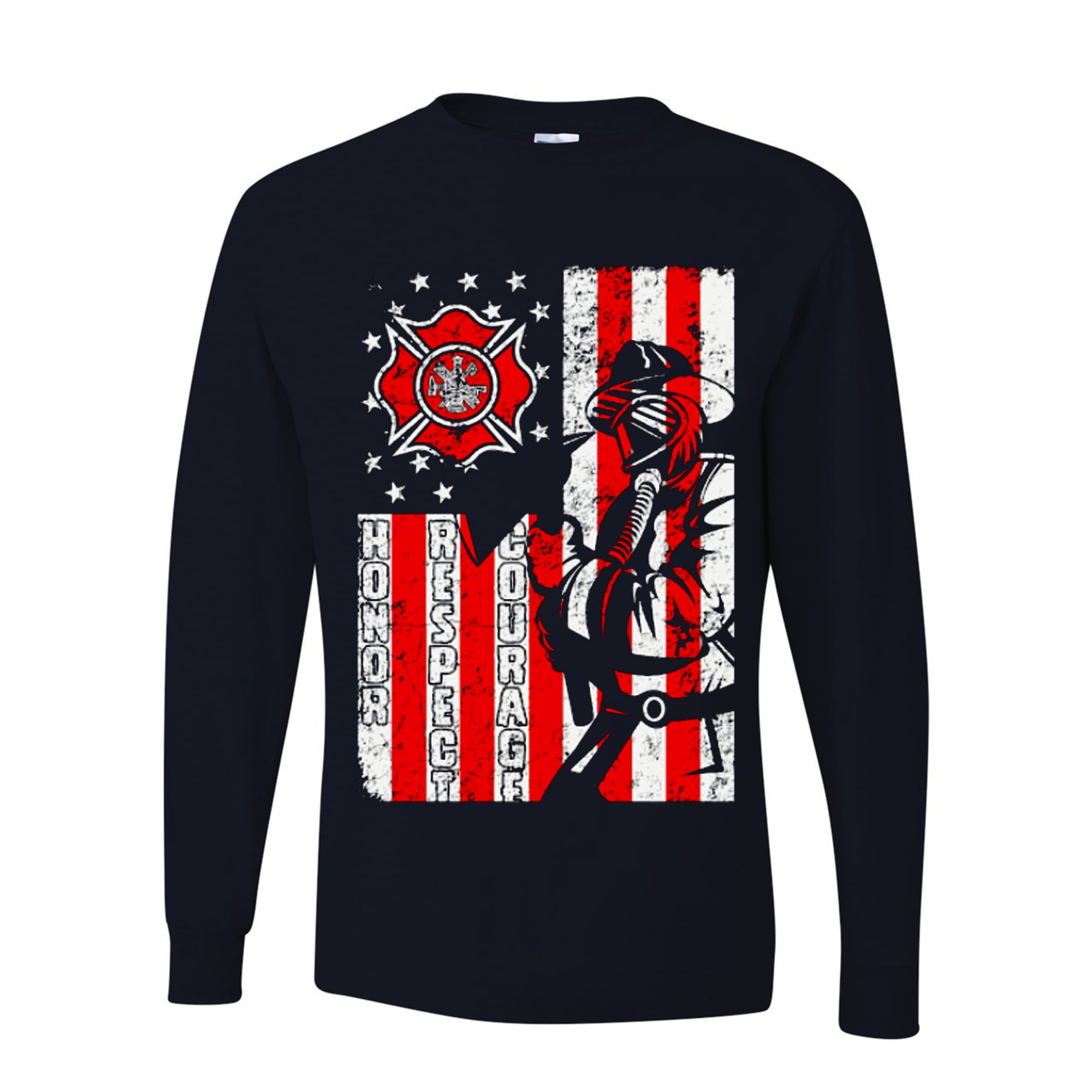 Honor Respect Courage Firefighter American Flag Patriotic USA Mens Long ...