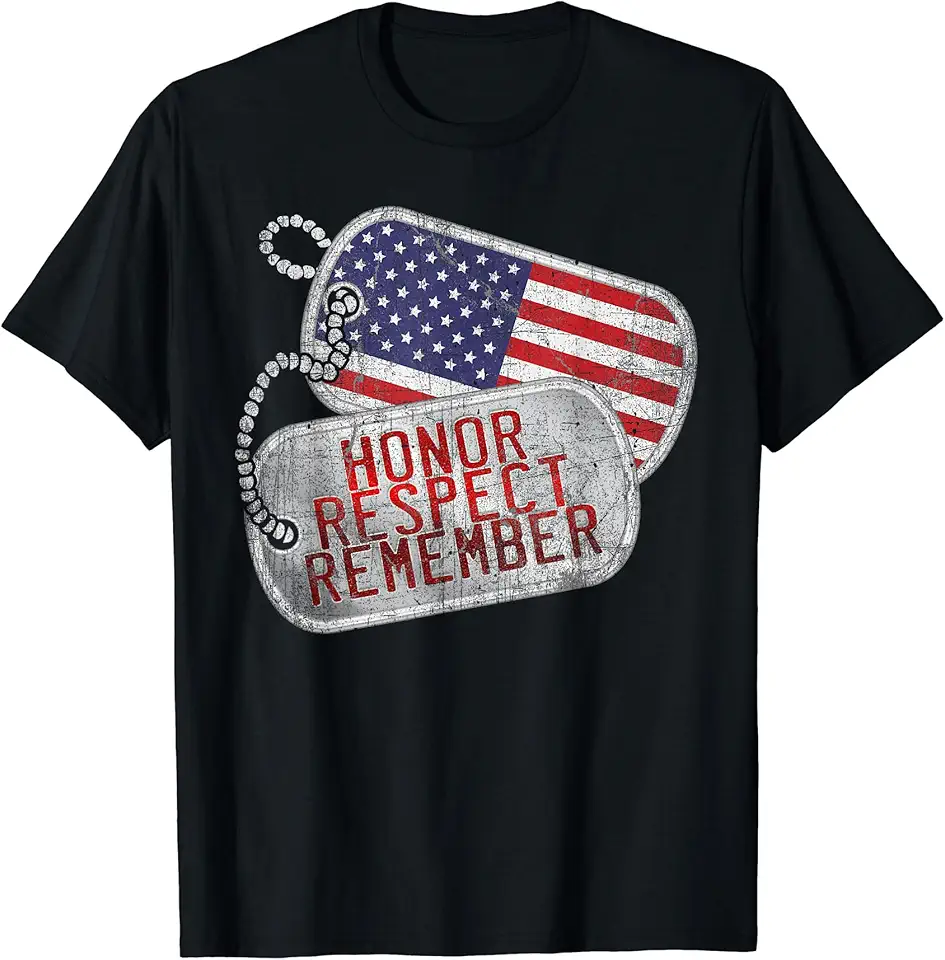 Honor Respect Remember Military Dog Tag Veteran T Shirt - Walmart.com