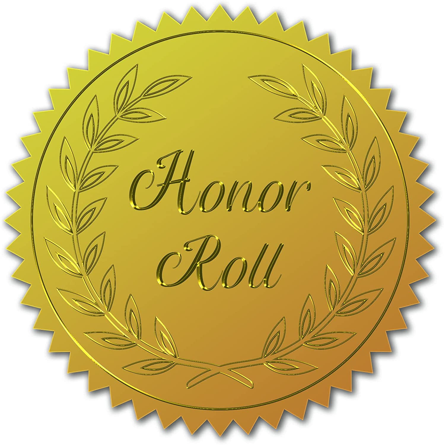 Honor Roll Certificate Seals Gold Foil Embossed Stickers Olive Leaf 100pcs 2" Round Self ...