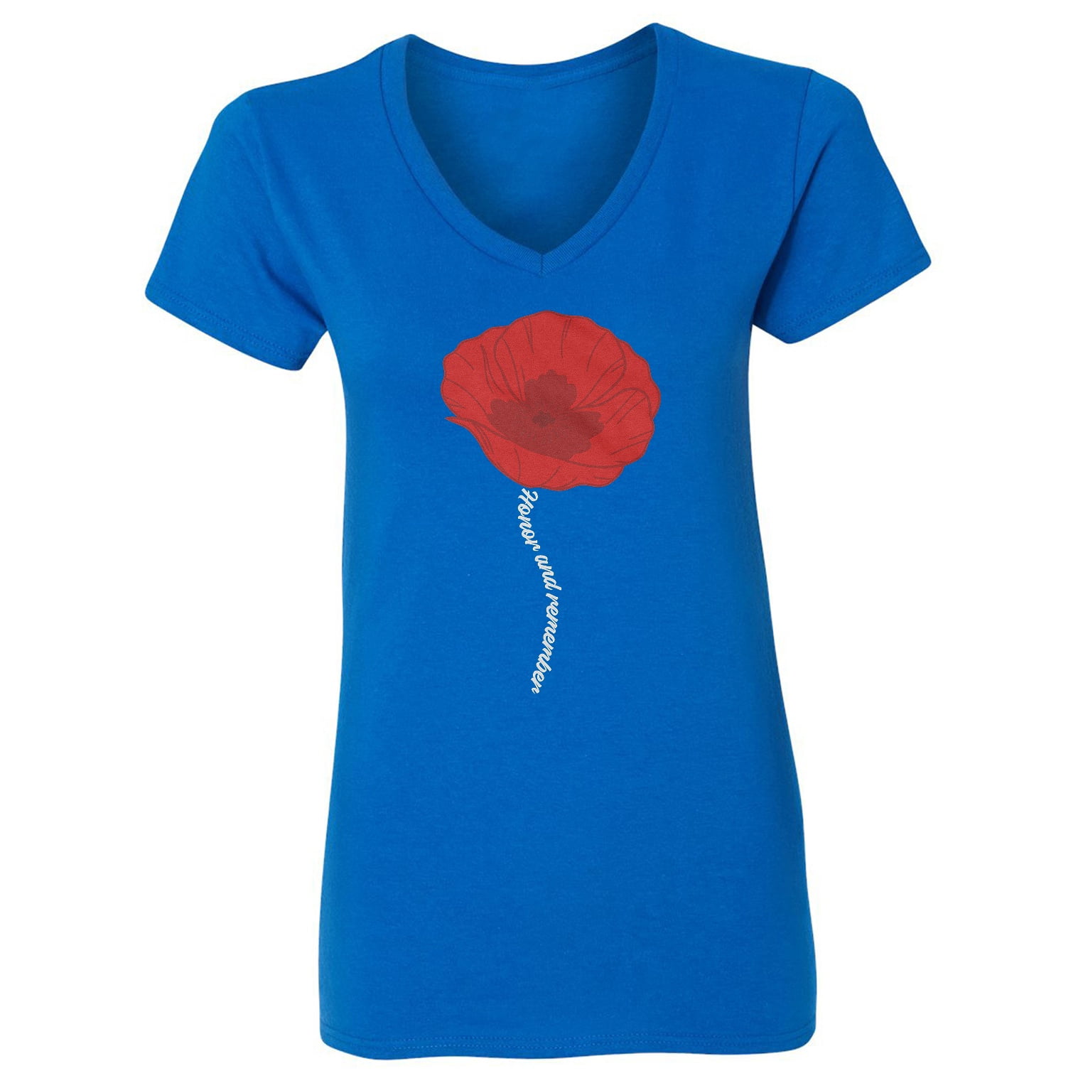Honor and Remember - Red Poppy Memorial Day Tribute Ladies' V-Neck ...