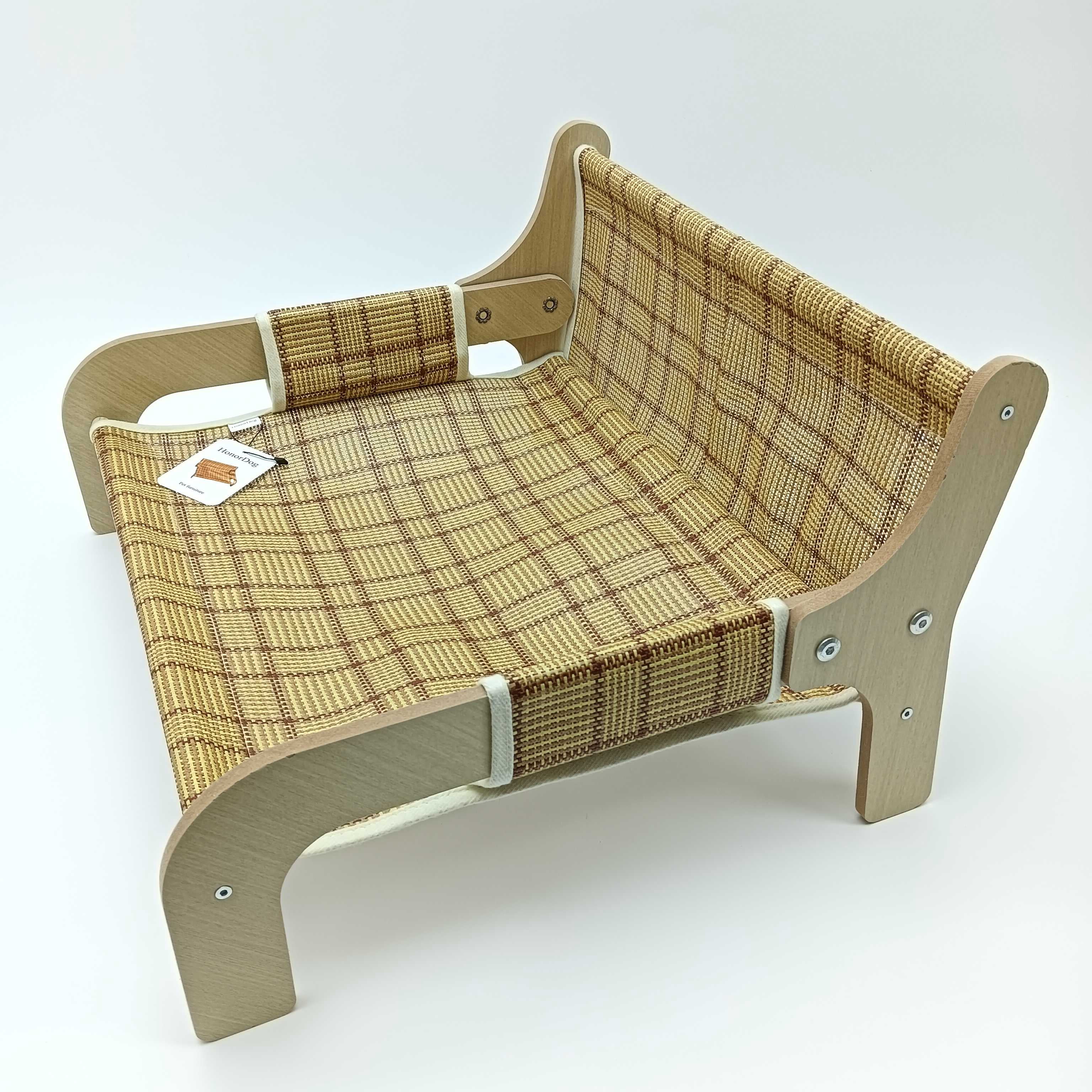 HonorDog Pet furniture Natural Wood Frame, Breathable Checkered Pattern ...