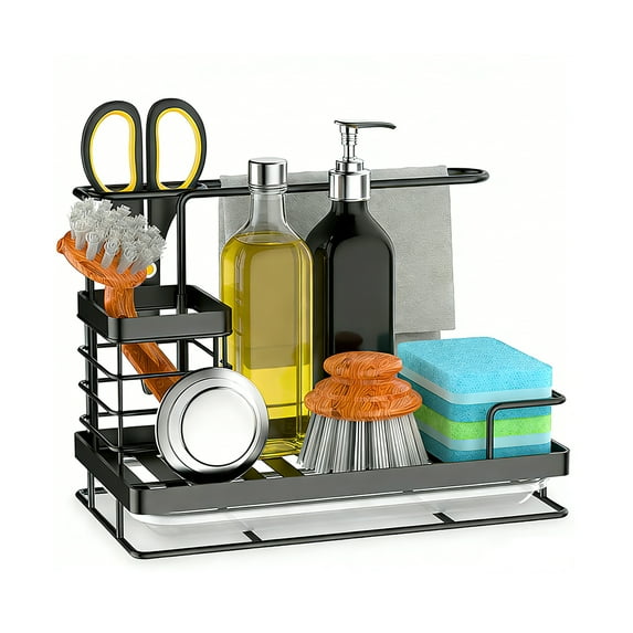 HonorHut Sponge Holder for Kitchen Sink Black Storage Rack with Towel ...