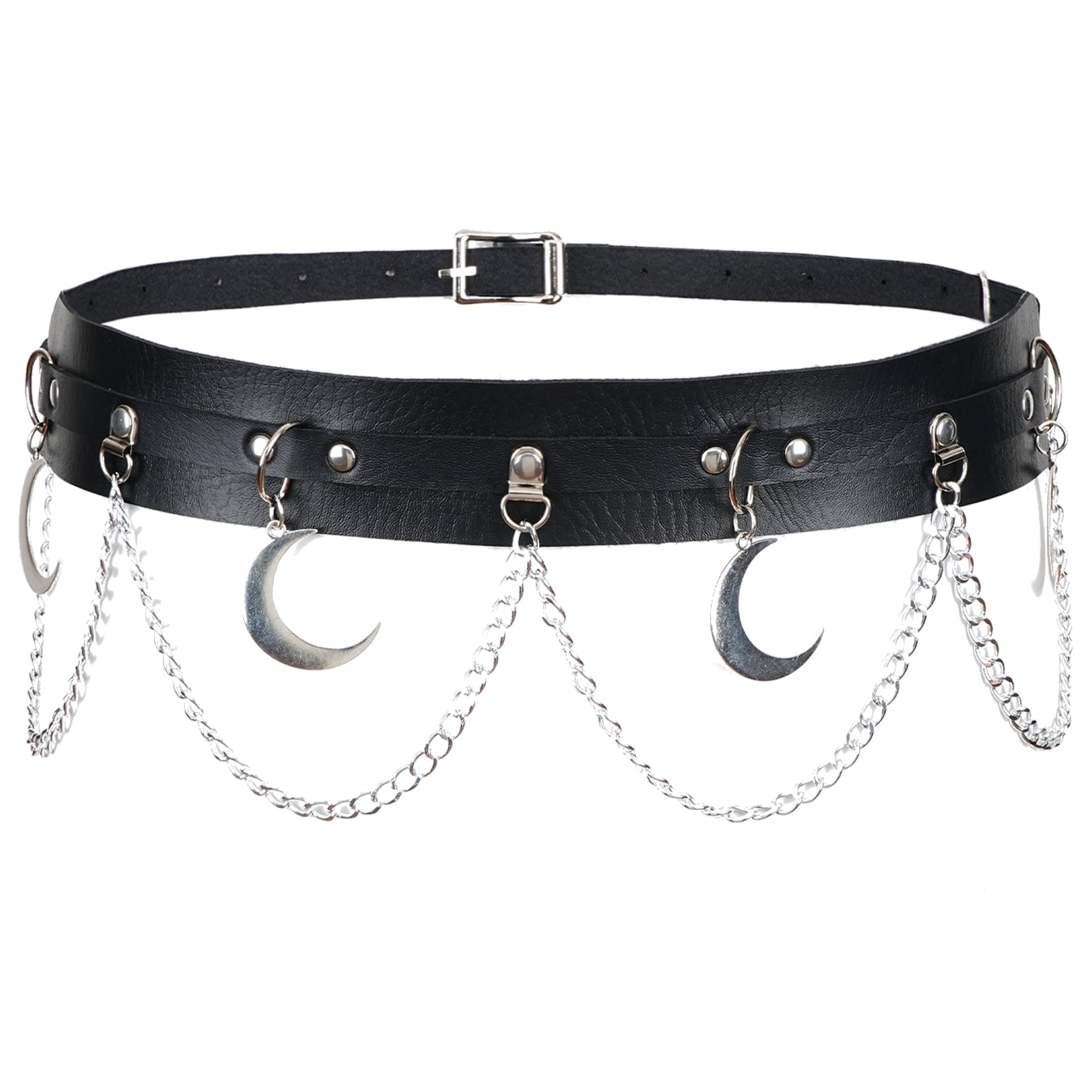 HonorHut Women's Waist Chain Adjustable Metal Belt Chains Leather Rivet ...