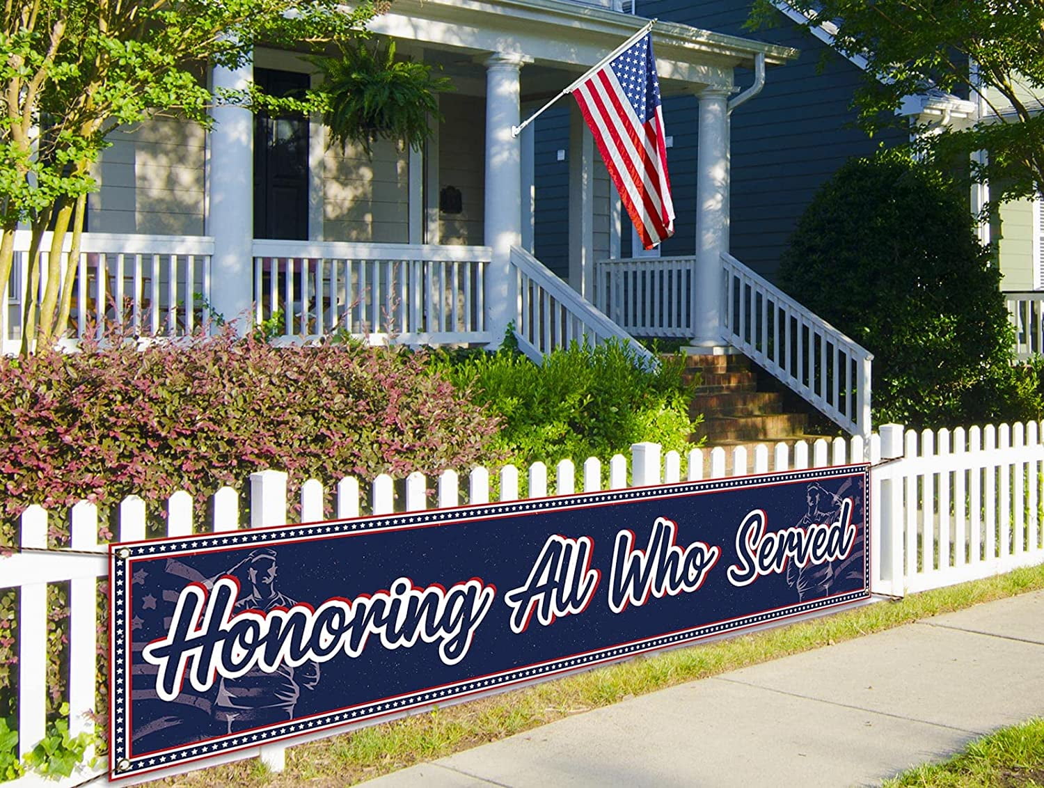 Honoring All Who Served Fence Banner Veterans Day Decorations American ...